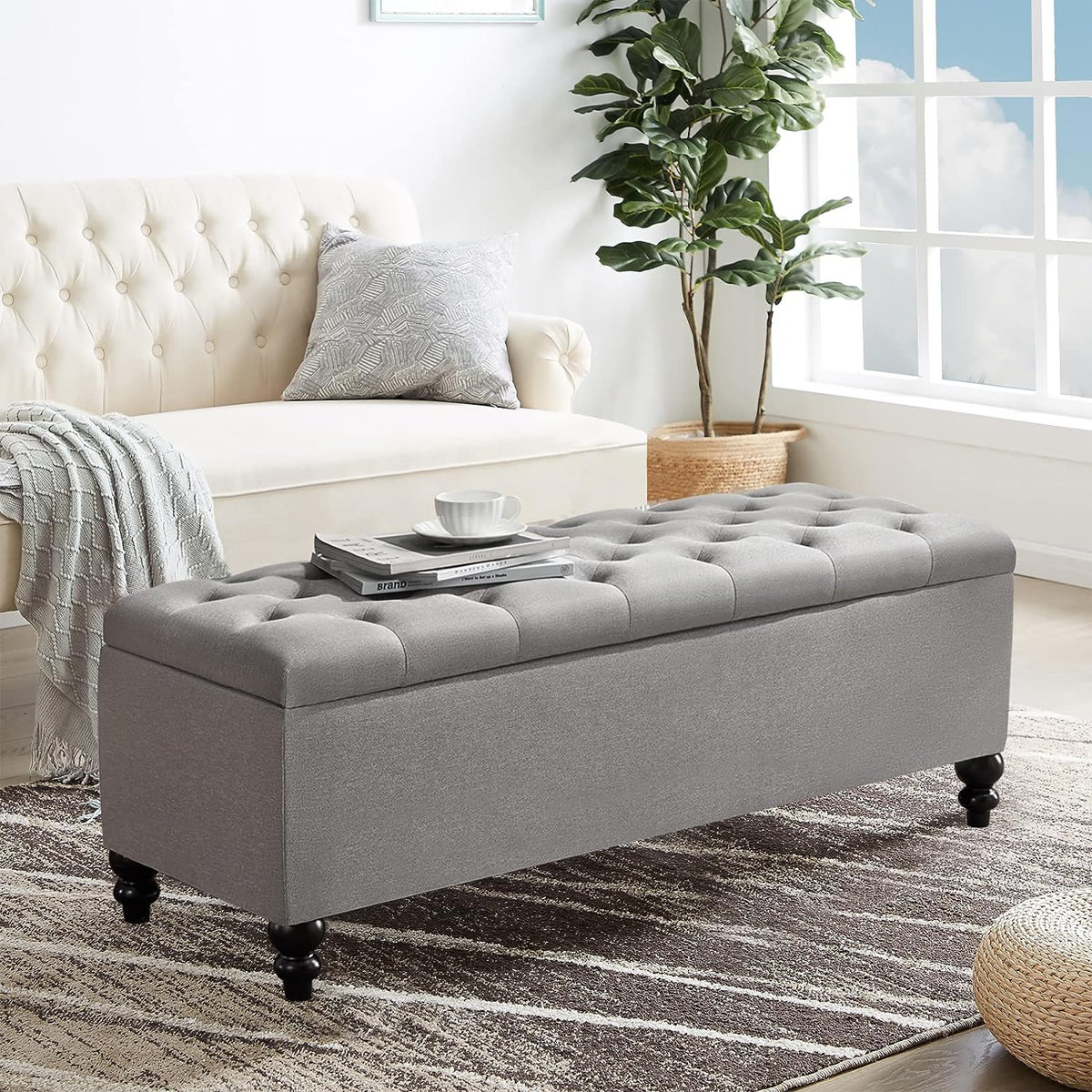 Alcott Hill® Brendalynn Upholstered Button Tufted Ottoman with Storage ...