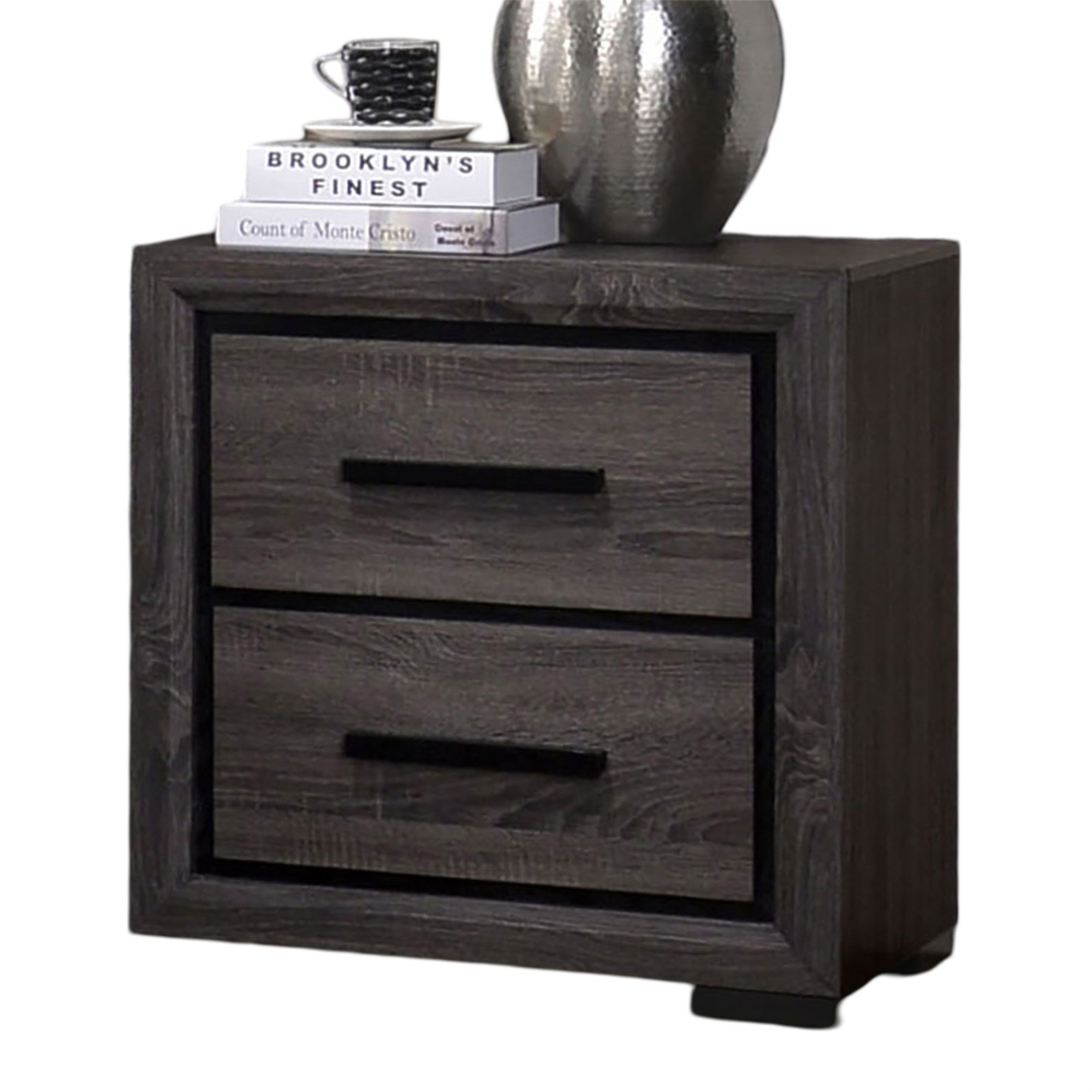 Ebern Designs Mariani 1Pc Nightstand Bedroom Furniture Bedside Table 2-Drawers Two-Tone Design W ...