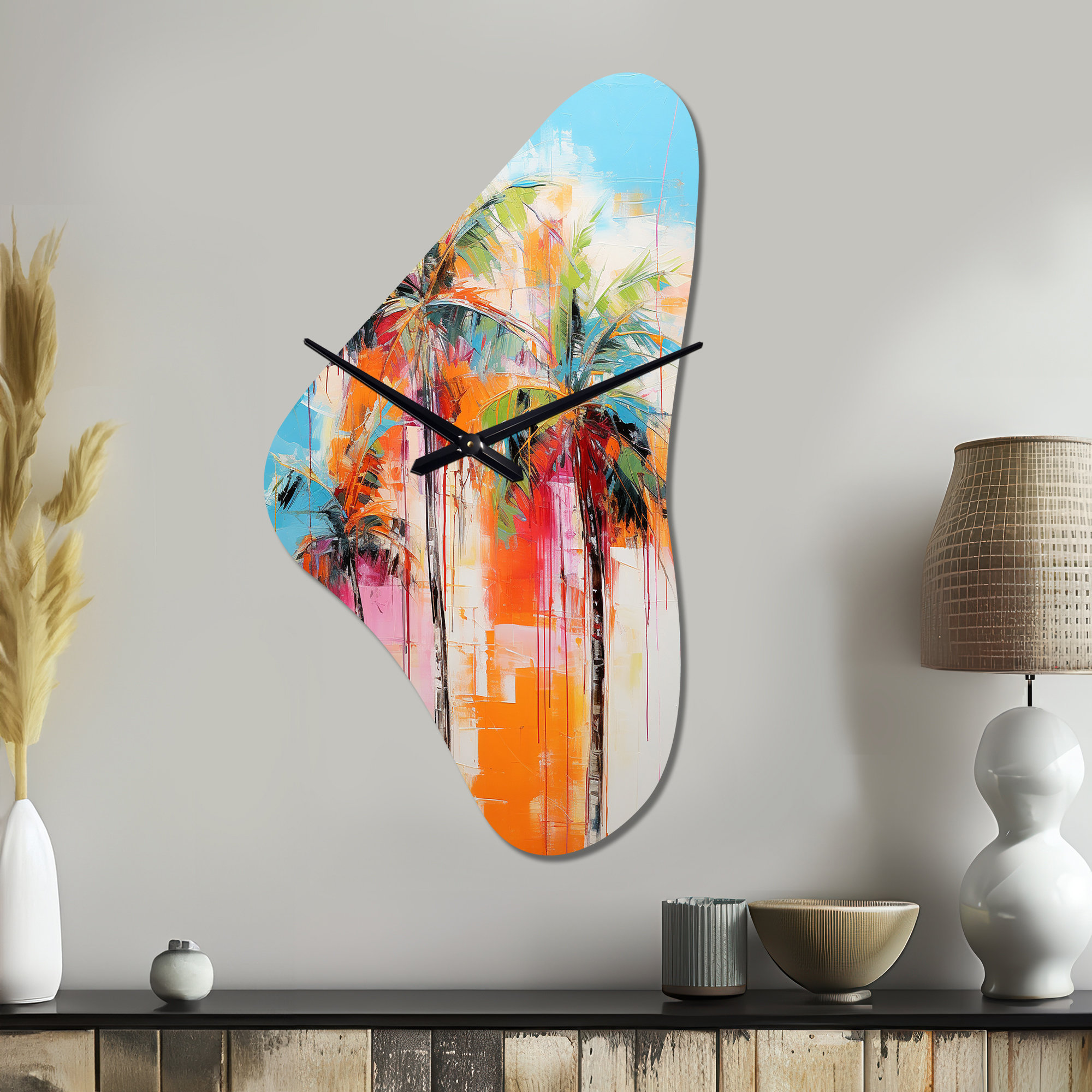 Design Art Palm Trees Palm V - Boomerang Shape Multi-Color Wall Clock ...