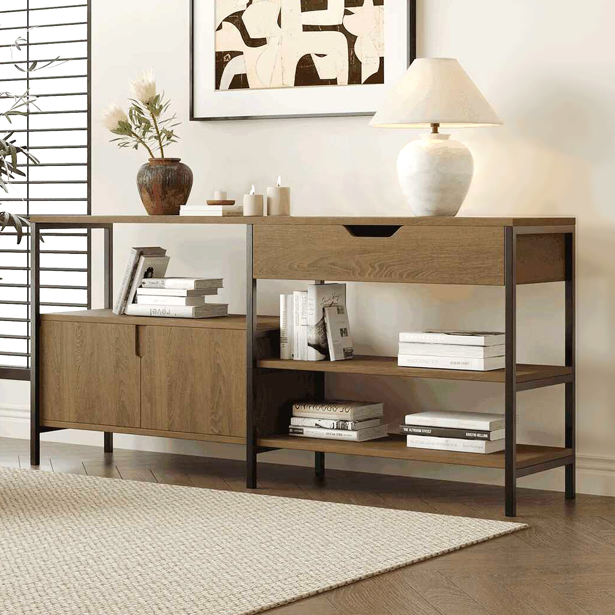 Ebern Designs Living room side cabinet, storage cabinet, sideboard cabinet, kitchen utensils ...