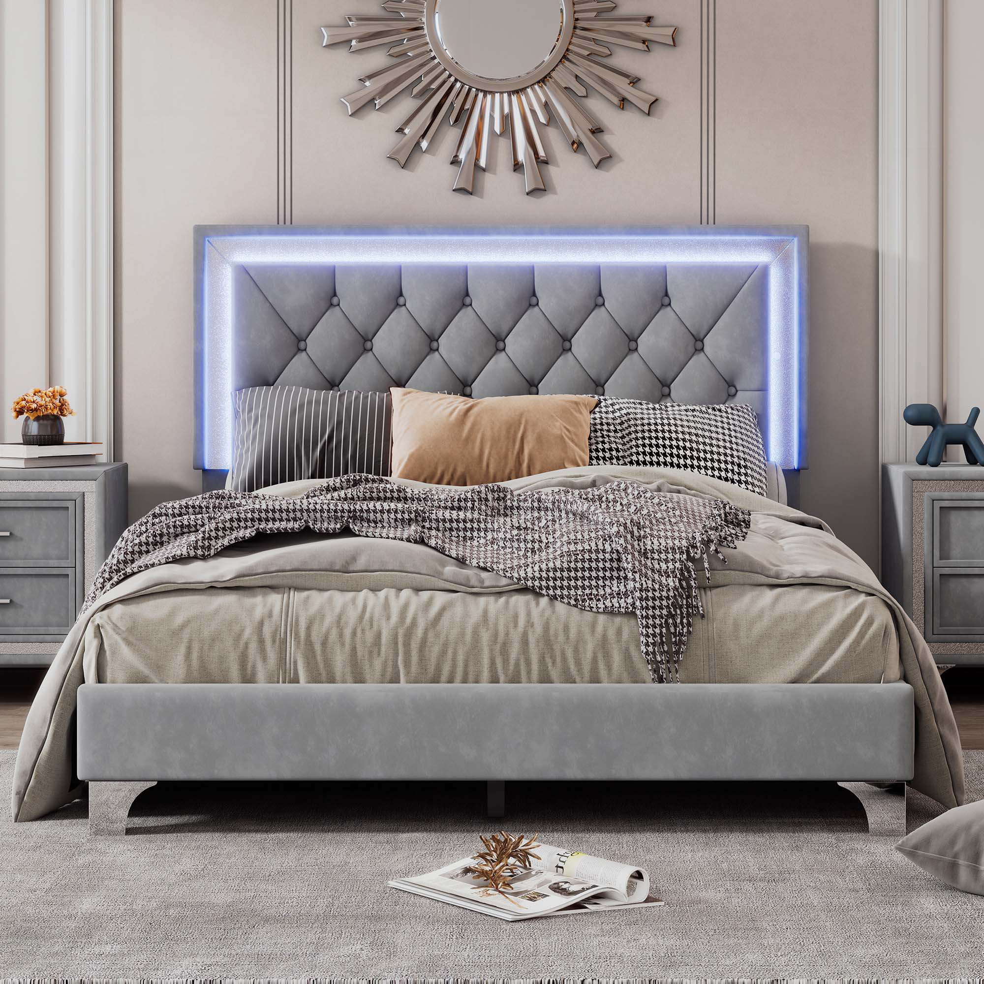 House of Hampton® Mikhale Modern Velvet Platform Bed with Tufted ...