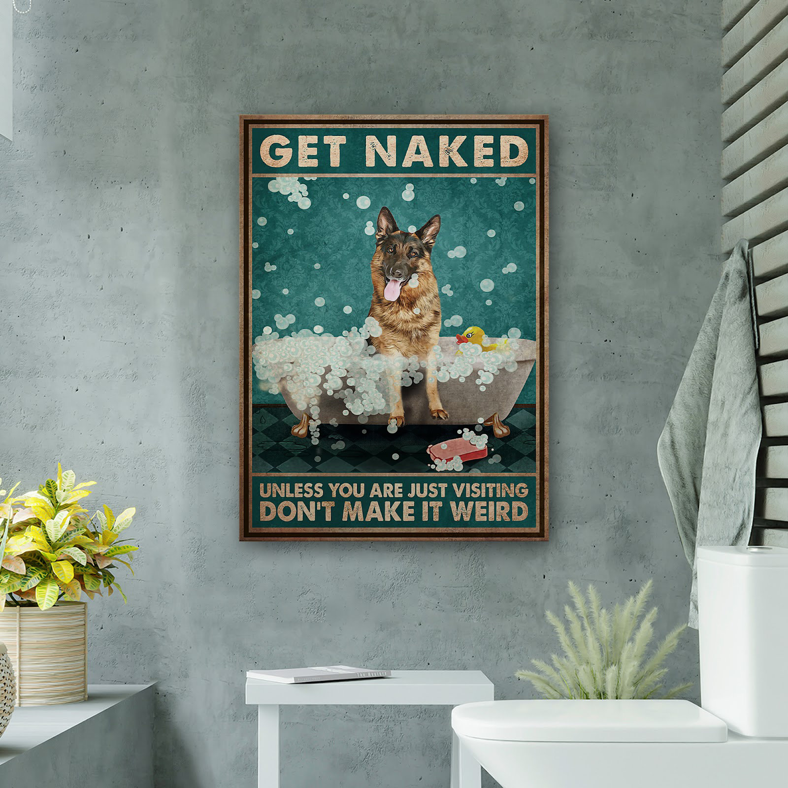 Trinx German Shepherd In Bath - Get Naked Gallery Wrapped Canvas - Bath ...
