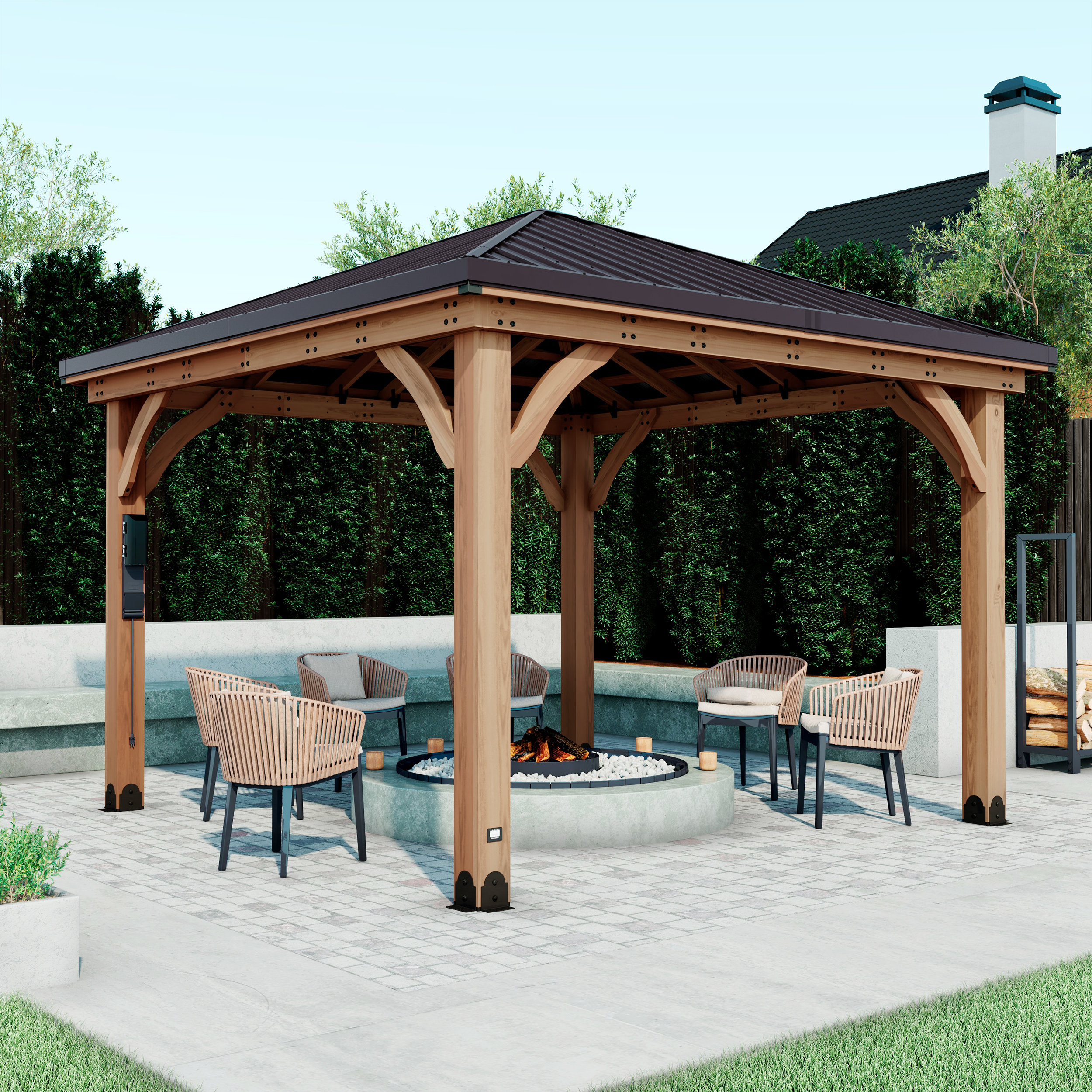 Backyard Discovery Barrington 12' x 12' Cedar Wood Outdoor Patio Gazebo ...