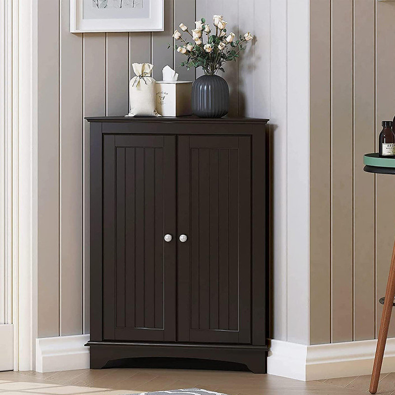 Red Barrel Studio Floor Corner Cabinet with Two Doors and Shelves, Free ...