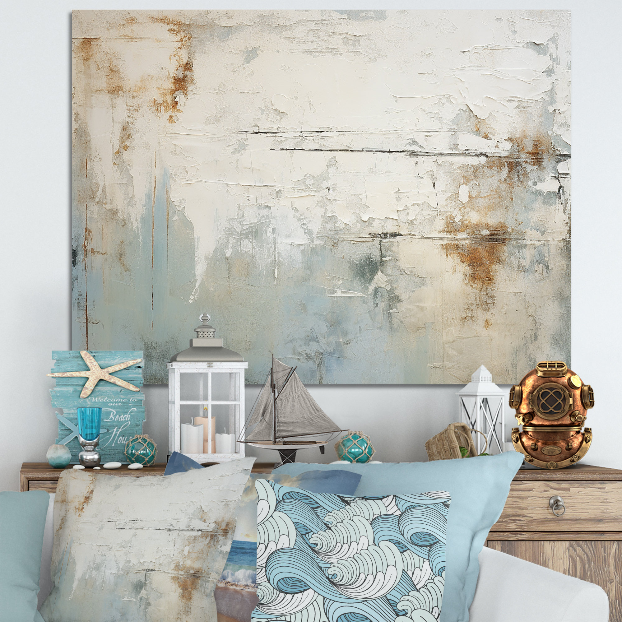 Design Art Minimalism Beige And Grey Wave Horizon - Abstract Collages ...