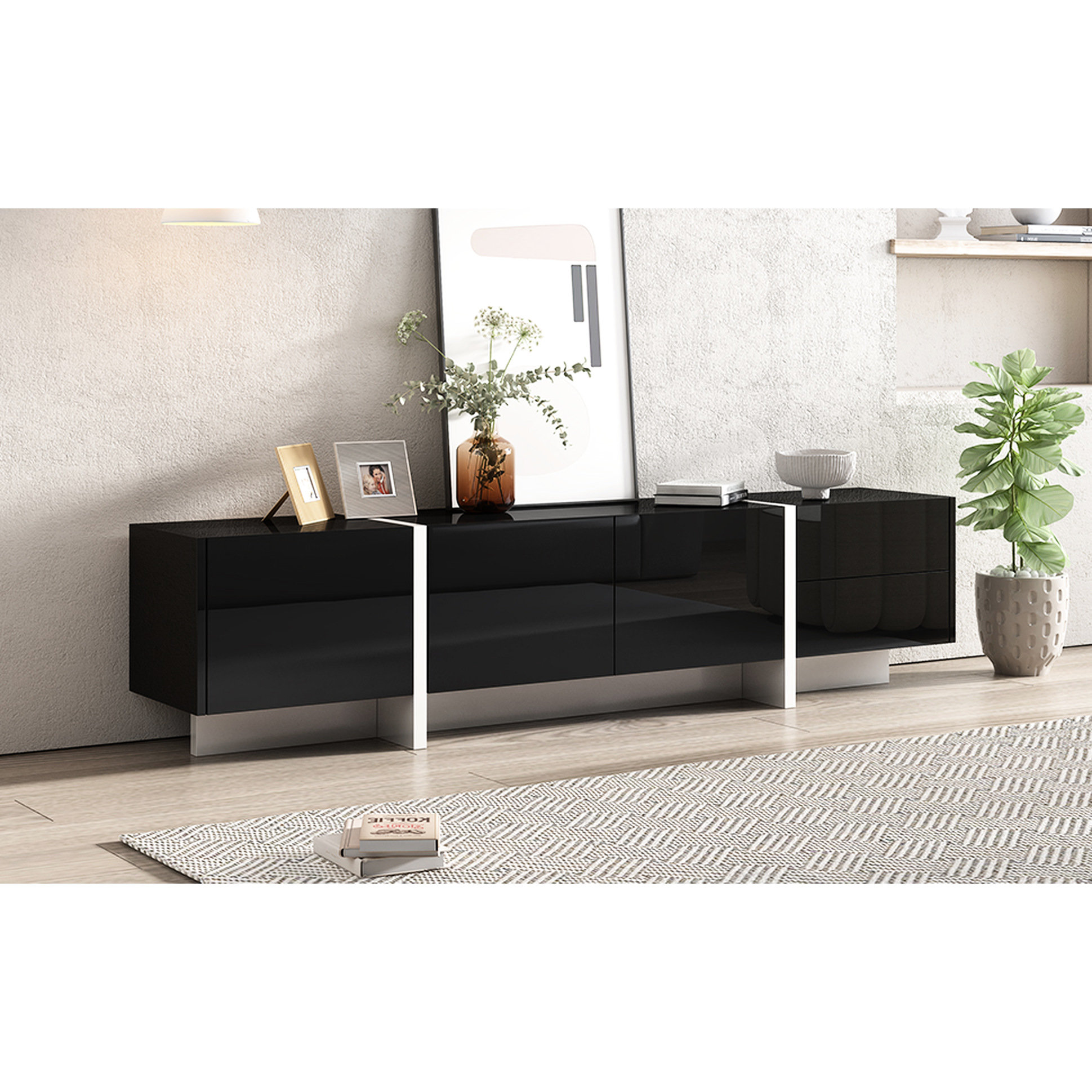 Latitude Run® Modern Tv Stand For 80" Displays: White & Black ...