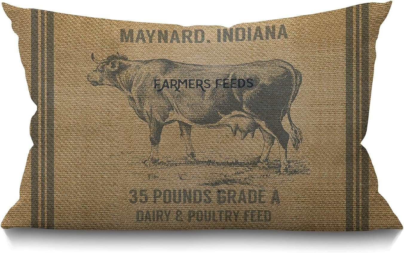 AMIPOR Smooffly Vintage Cow Feed Sack Oblong Rectangle Pillow,Cow ...