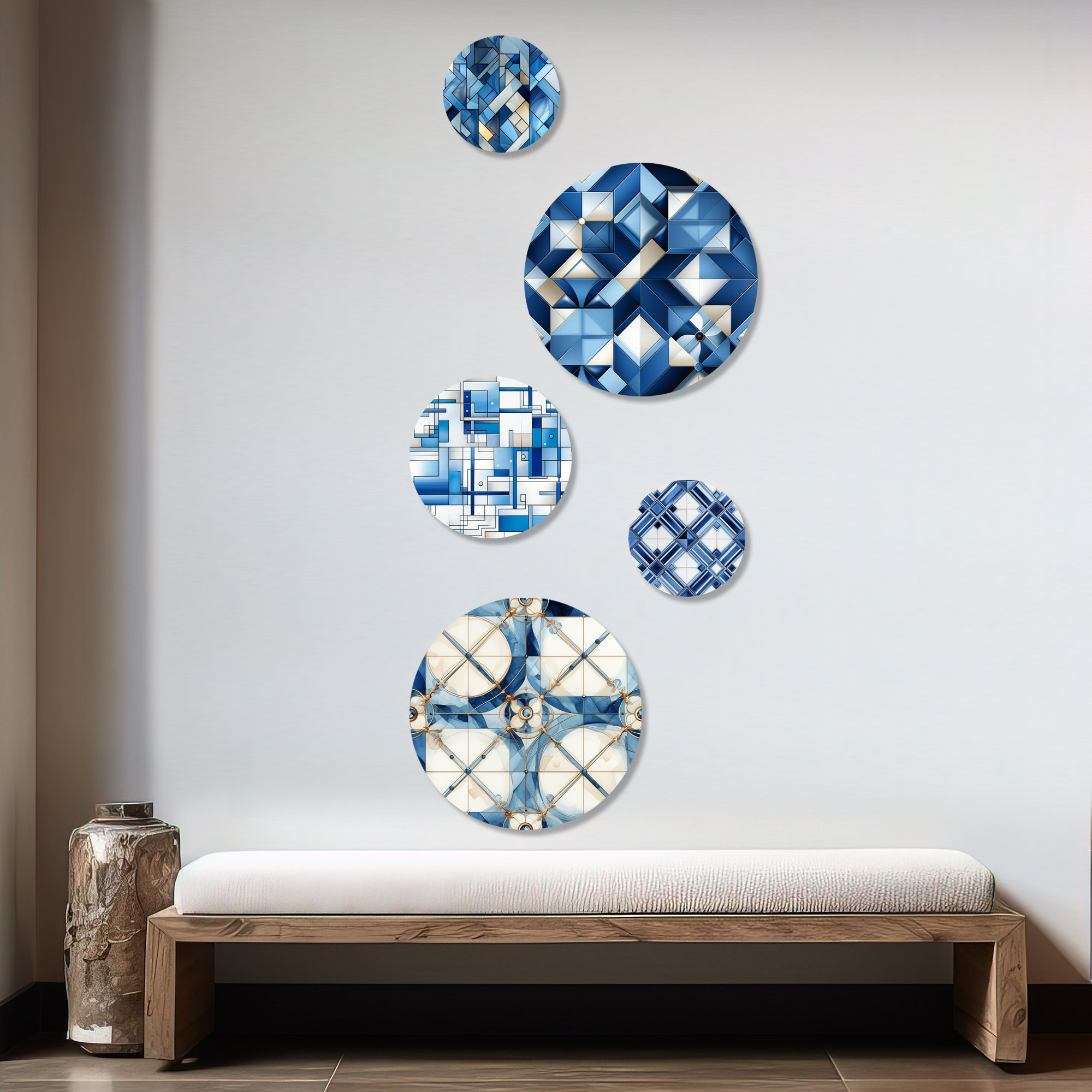 Design Art Vintage Cobalt Quadrants Geometric - Damask Bohemian Round ...