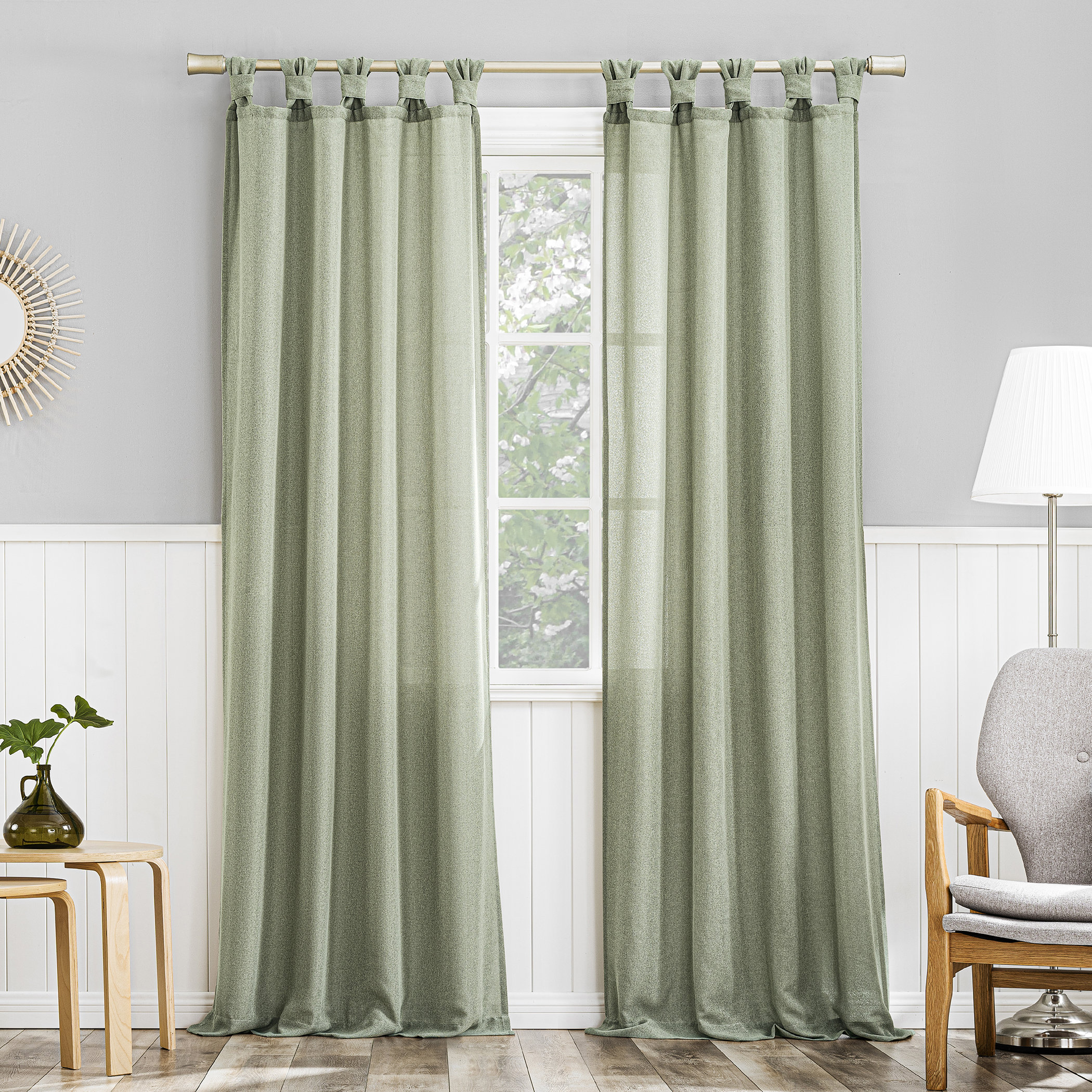 Ebern Designs Diglio Twist Tab Semi-Sheer Tab Top Curtain Panel ...