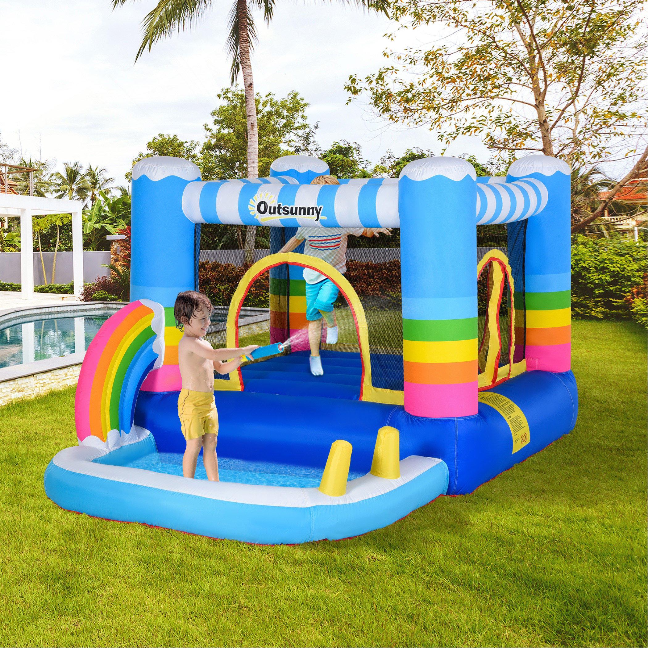 Jiafan Outsunny Inflatable Bounce House For Kids 2-In-1 Jumping Castle ...