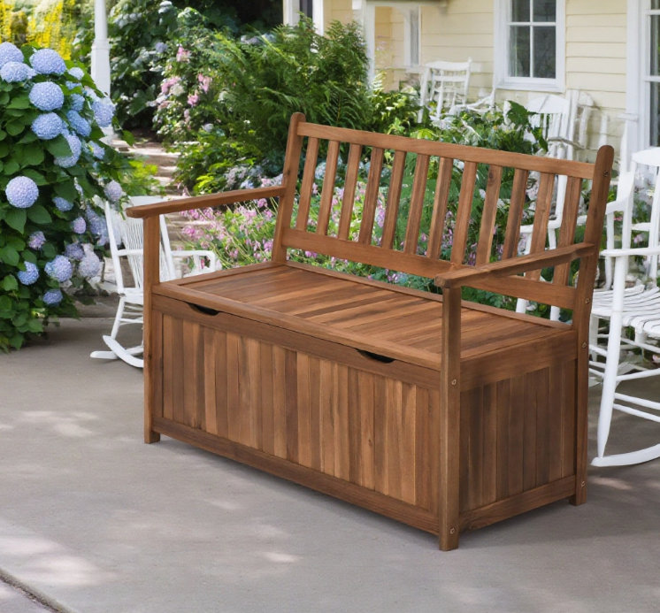 Millwood Pines All-Weather Solid Wood Outdoor Storage Bench with ...