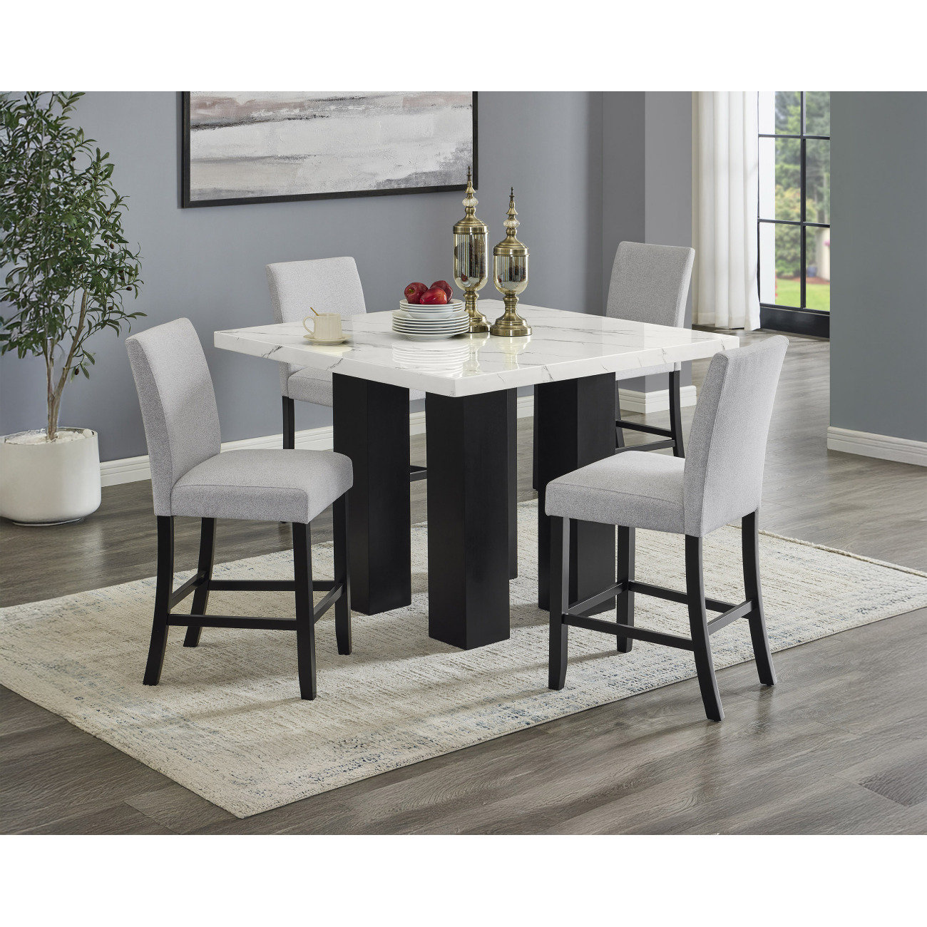 Brayden Studio 5Pc Dining Table Set Counter Height Square Faux Marble ...