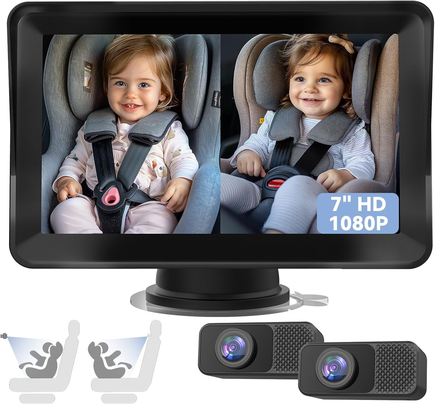 Ebern Designs Baby Car Camera For 2 Kids, 7" 1080 FHD Dual Car Camera ...
