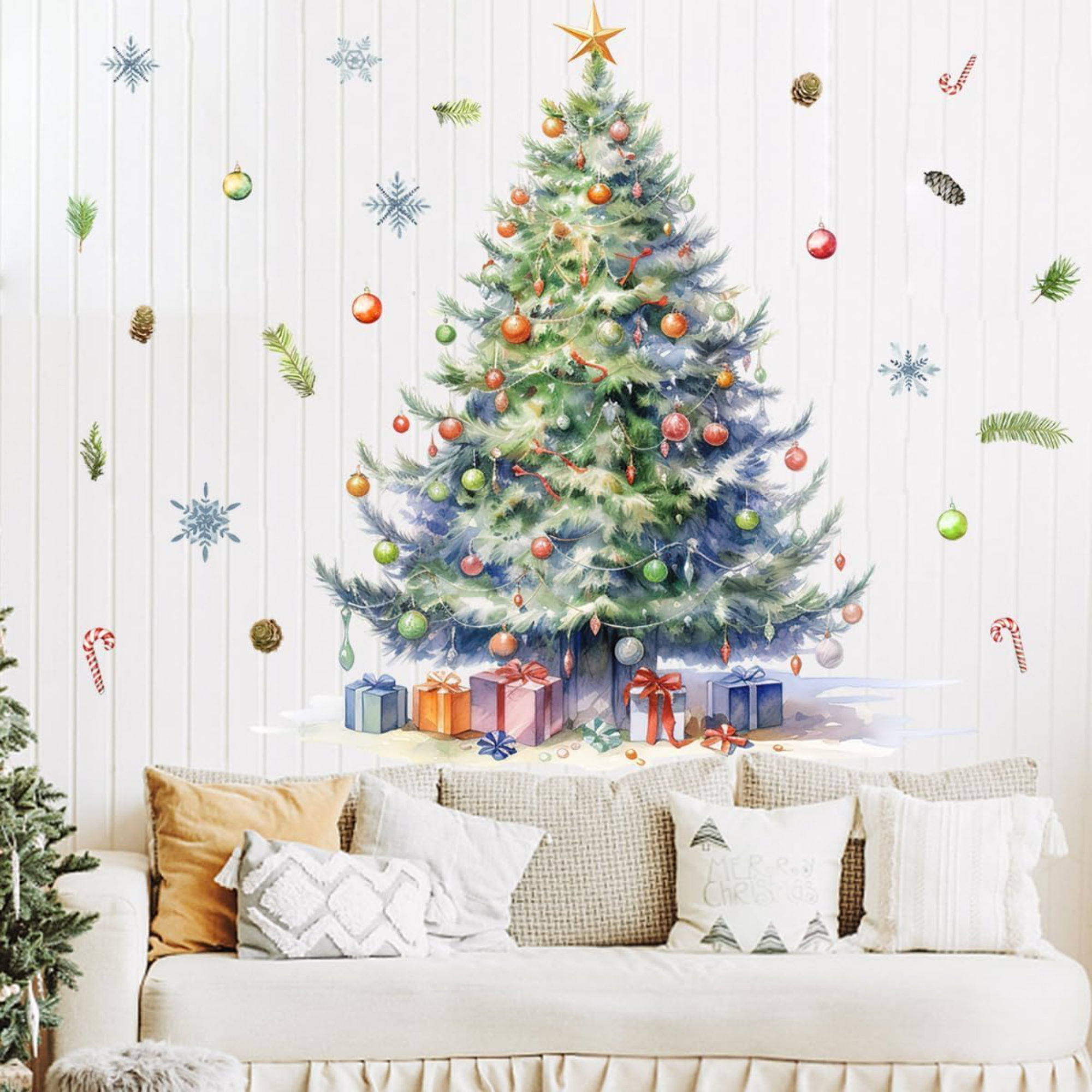 The Holiday Aisle® 64.96 X59.05 Inch Large Watercolor Christmas Tree ...
