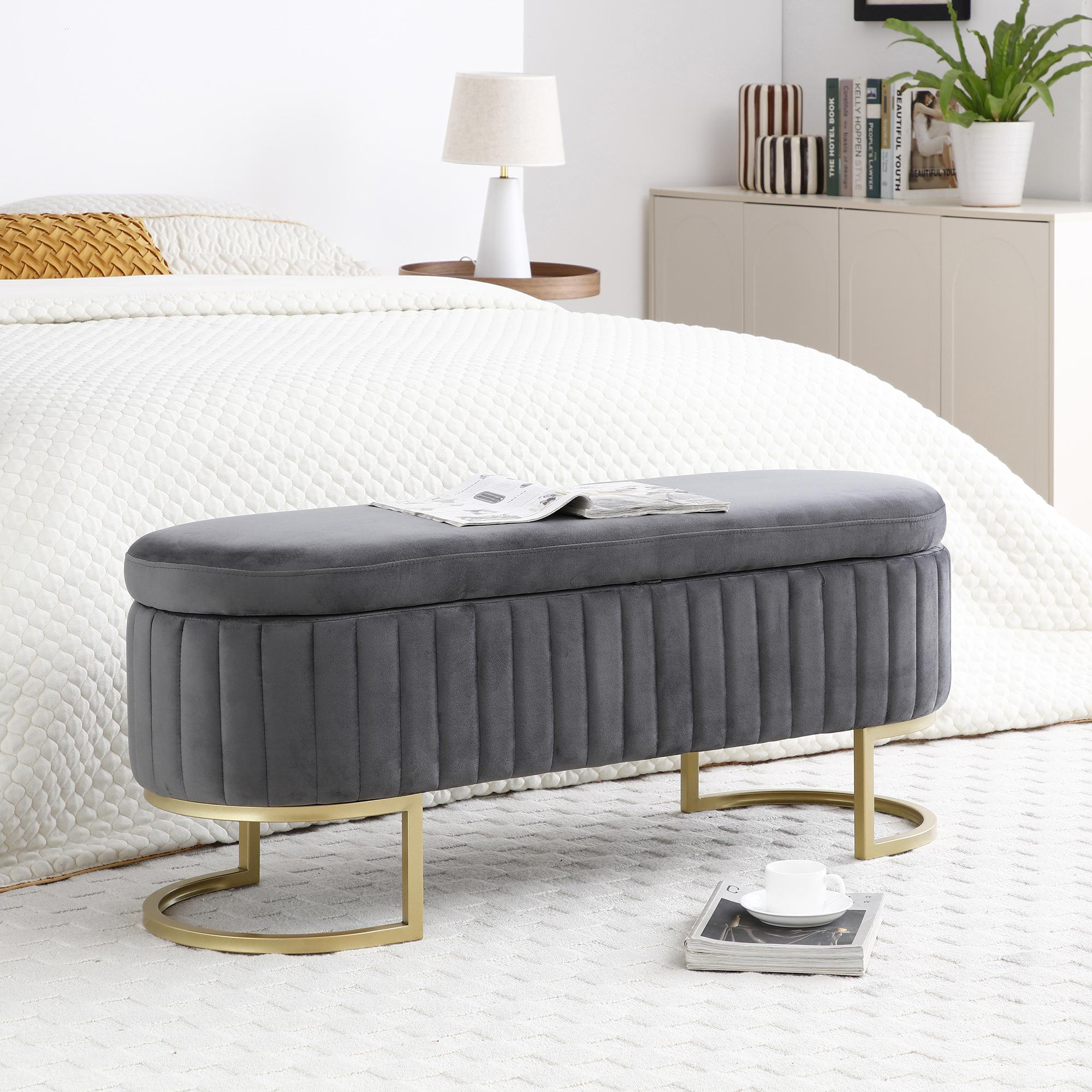 Corrigan Studio® Storage Bench Bedroom Bench, Velvet Oval Upholstered ...