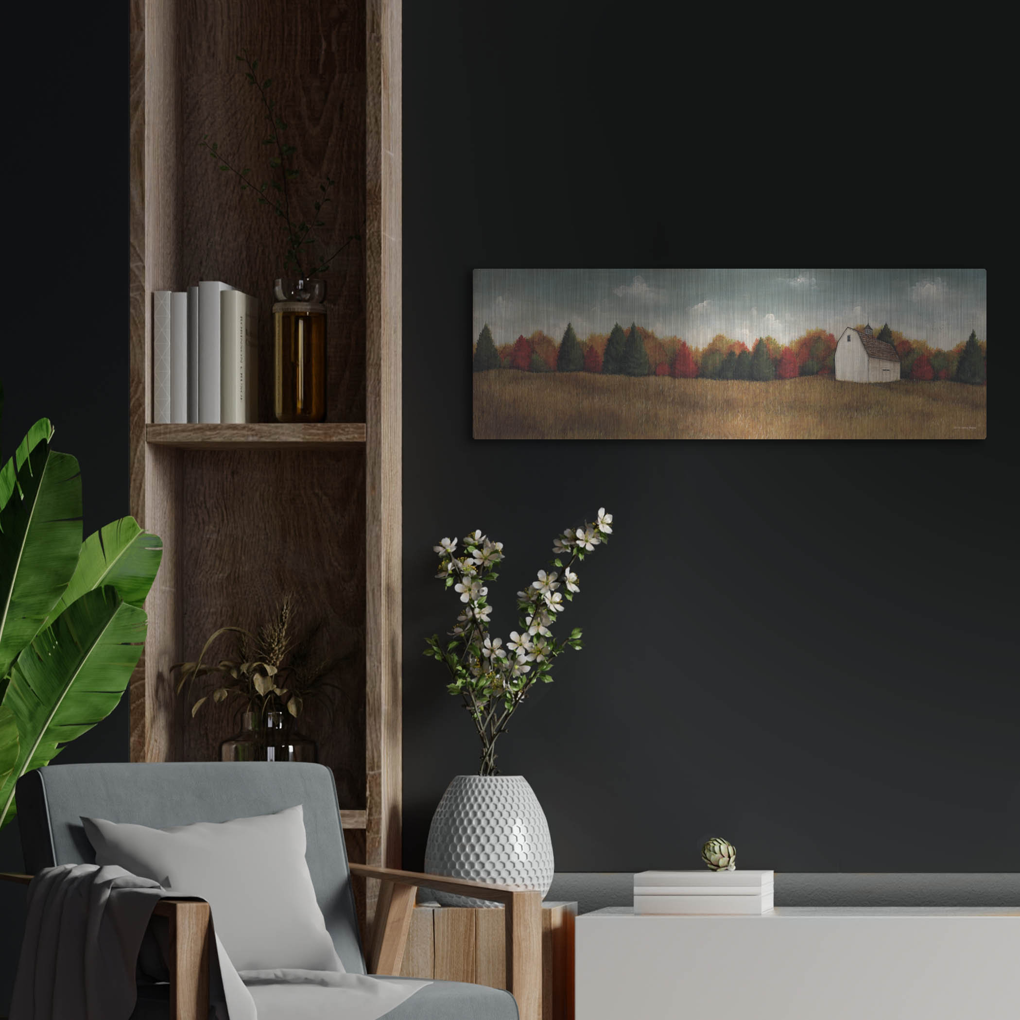Winston Porter 'White Barn In Field' by David Carter Brown Metal Wall ...