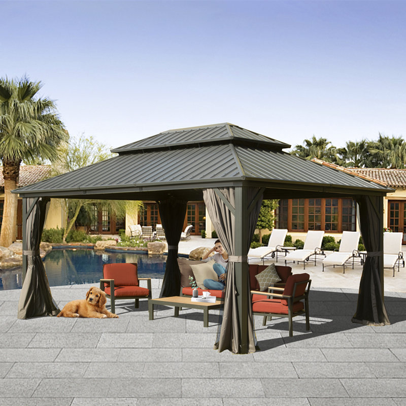 domi outdoor living Galvanized Steel Patio Gazebo with Overhang Slope ...