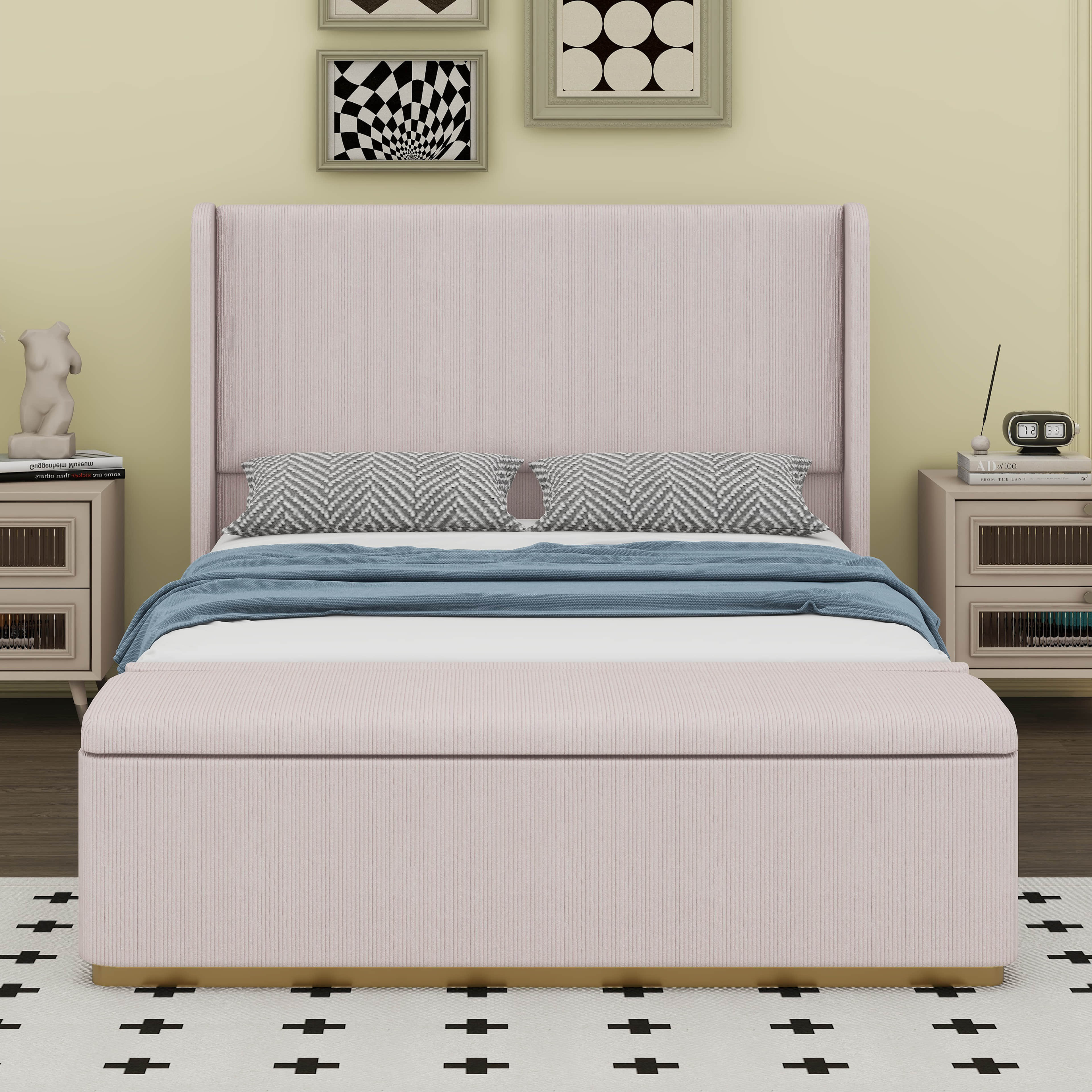 Mercer41 Chamberlin Queen Size Corduroy Upholstered Bed Frame With ...