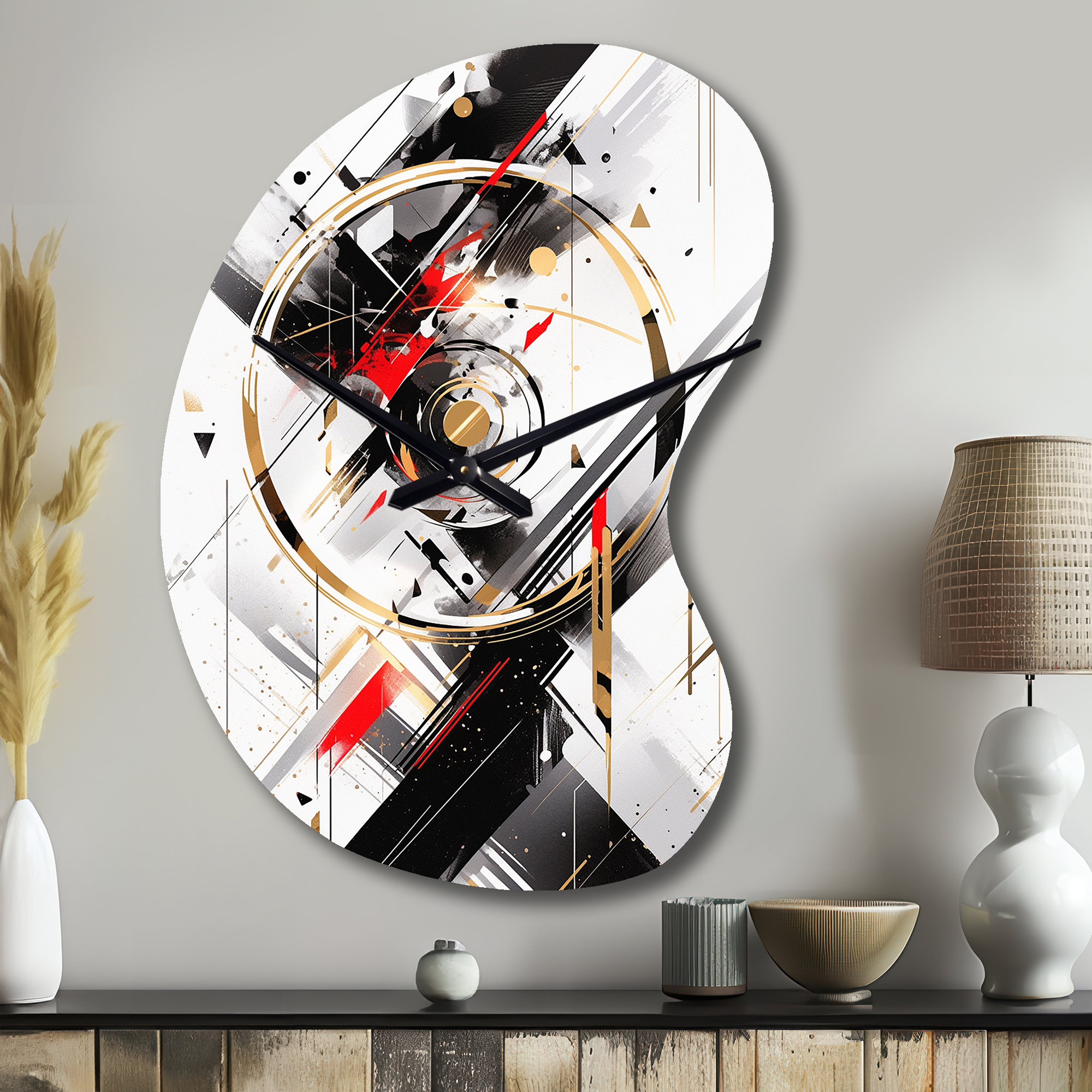 Design Art Black Red Multifaceted Whirls - Boom Shape Large Cubism 3D ...