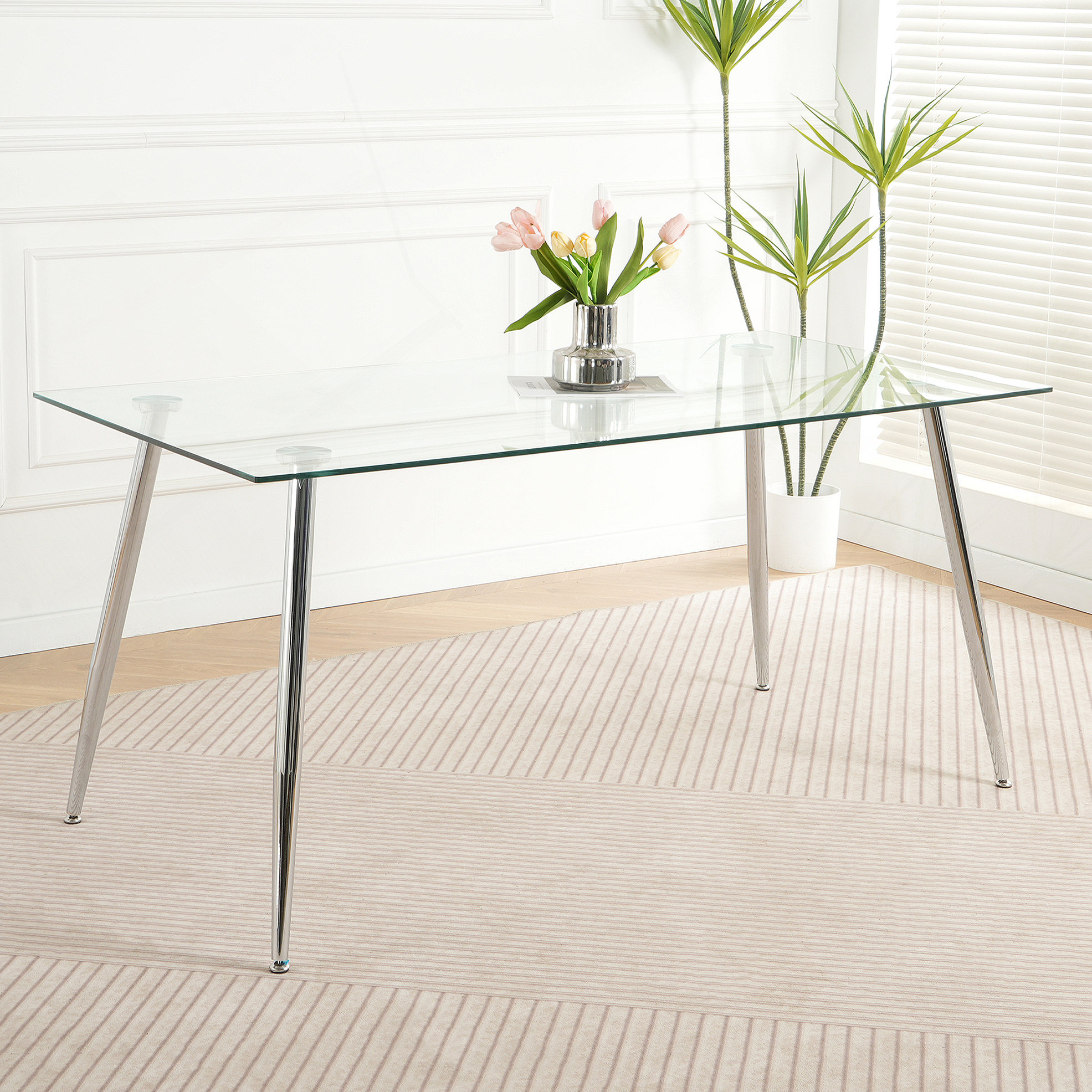 Wrought Studio Modern kitchen glass table 63 " rectangular toughened ...