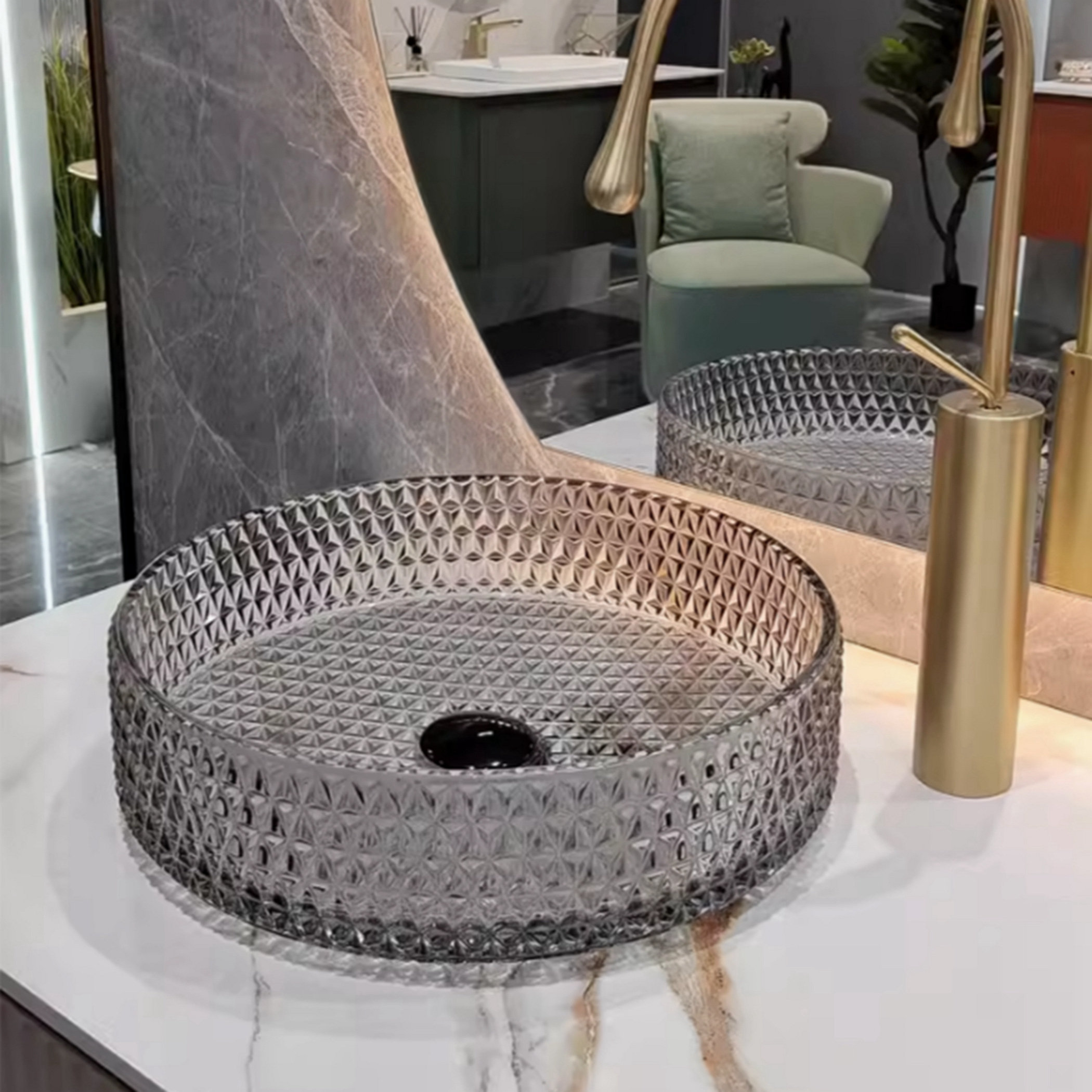 Wenty Glass Basin Circular Vessel Bathroom Basin, Bathroom Countertop ...