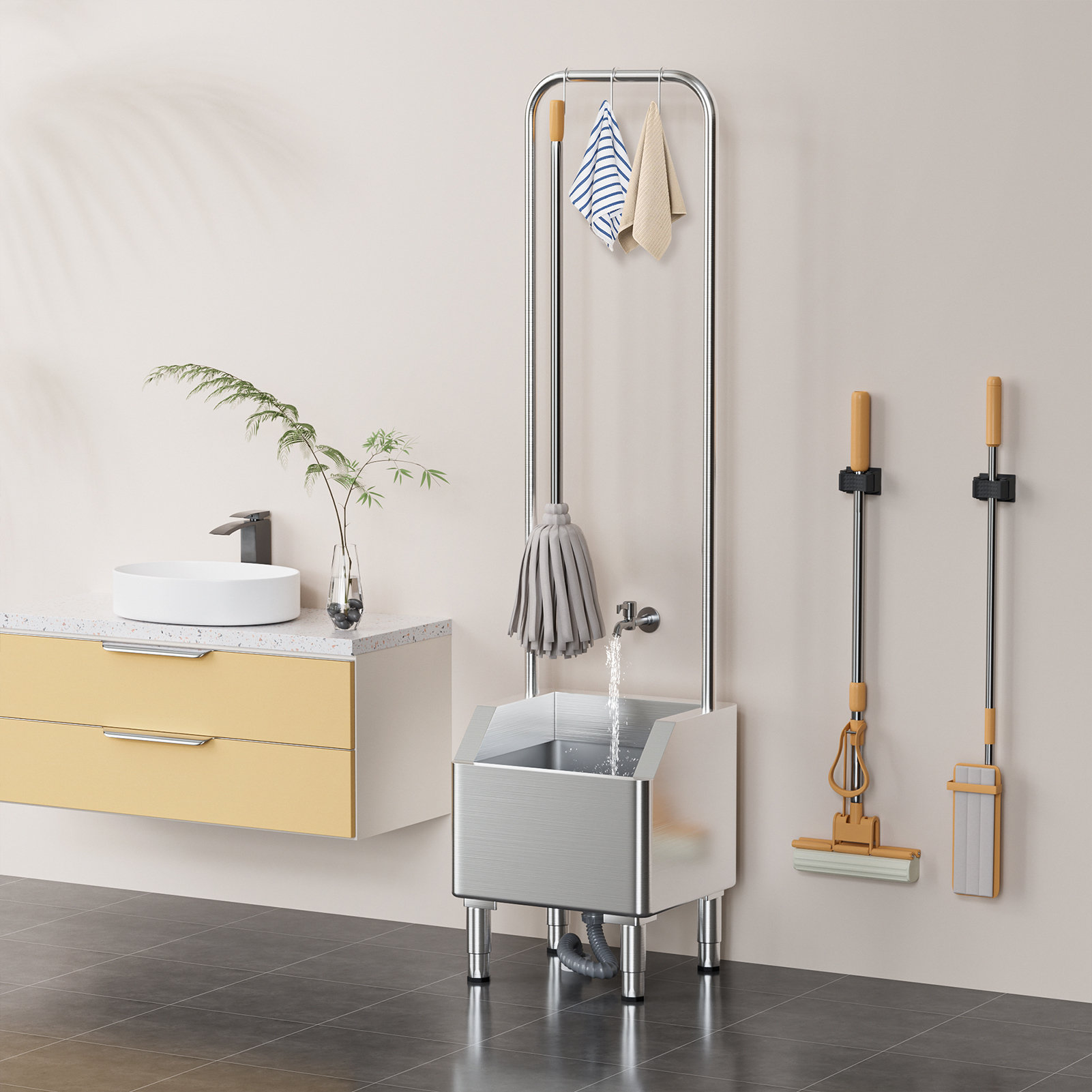 Wrought Studio Stainless Steel Mop Sink with Extended Elevated Rack ...