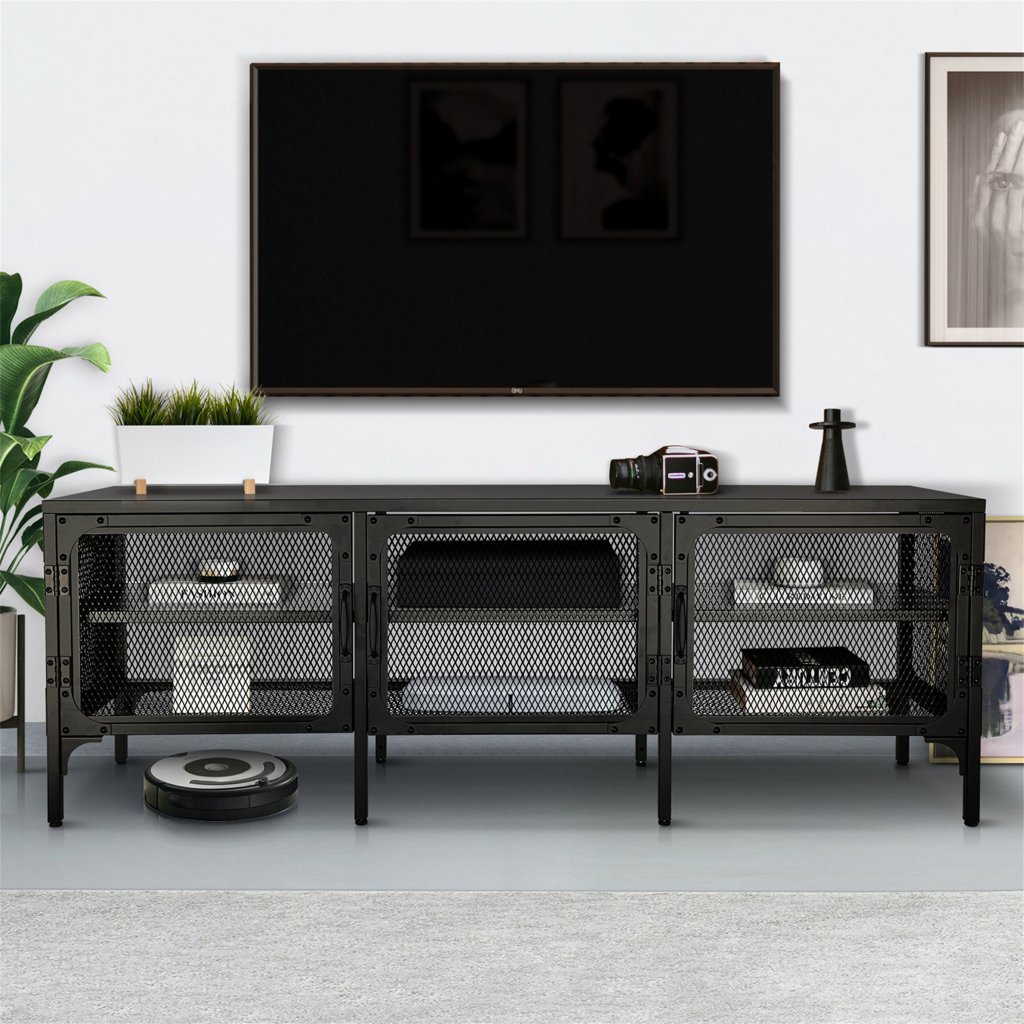 Latitude Run® Industrial Wood And Metal TV Stand Entertainment Center ...