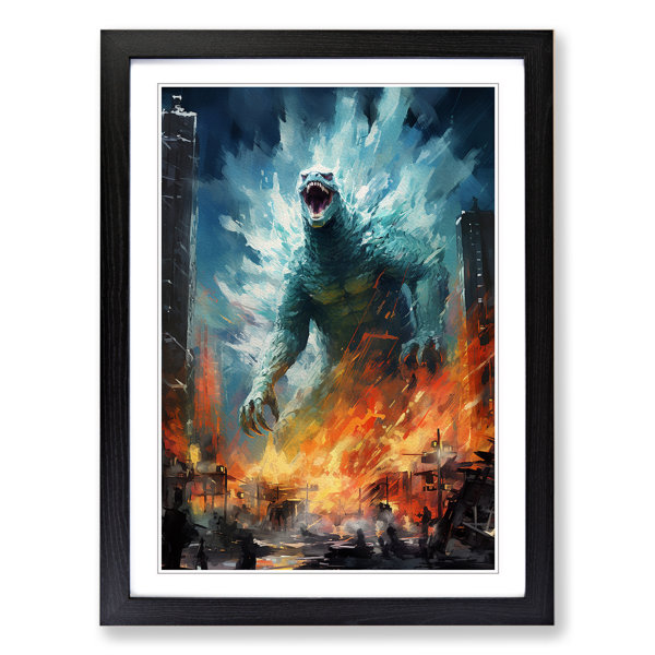 Big Box Art Godzilla Impressionism - Single Picture Frame Print on Wood ...
