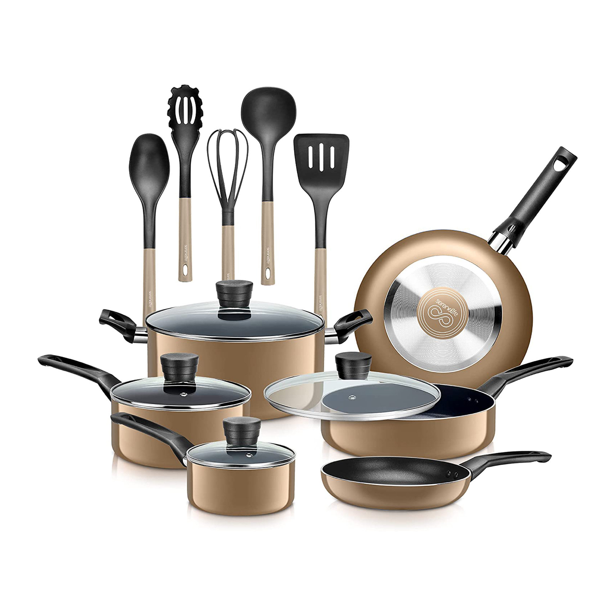 Serenelife 15 Piece Aluminum Non Stick Cookware Set & Reviews | Wayfair