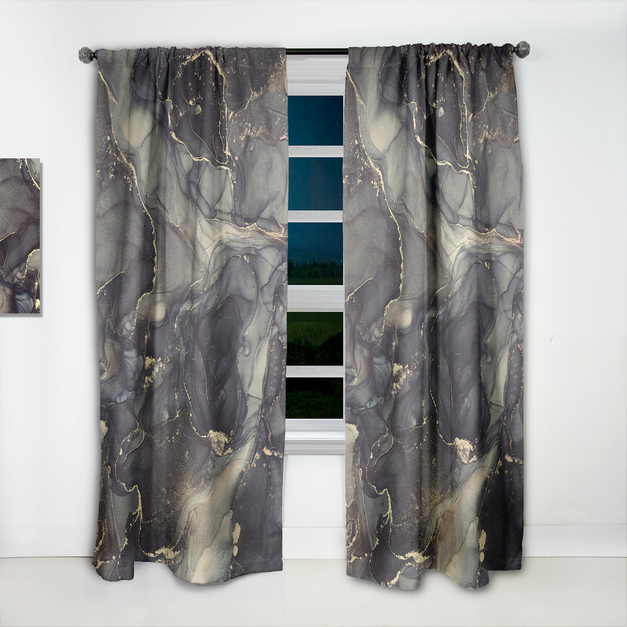 Design Art Liquid Art Abstract Semi-Sheer Thermal Rod Pocket Single ...