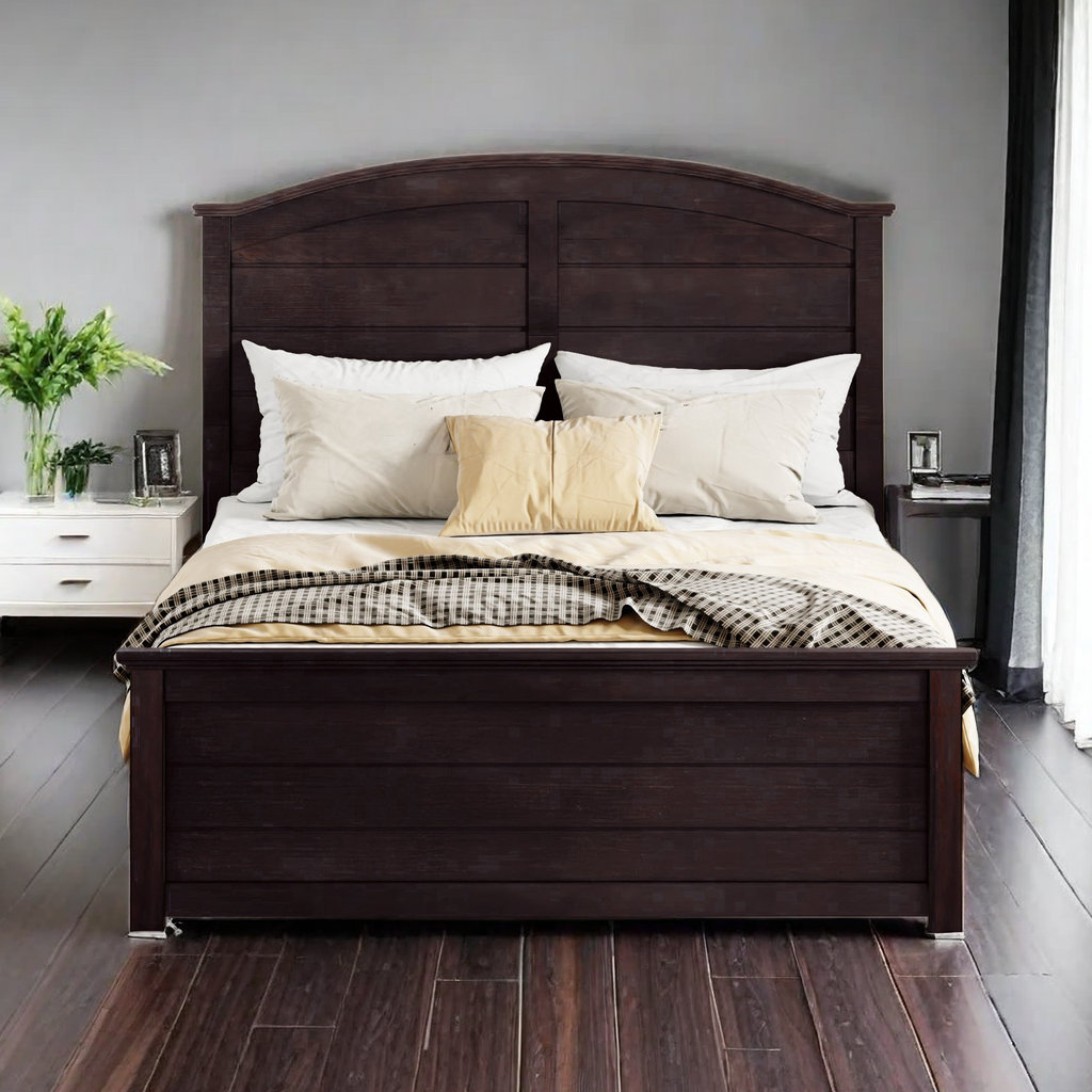 Lark Manor Farmhouse Wooden Platform Bed With Curl Design Headboard And ...