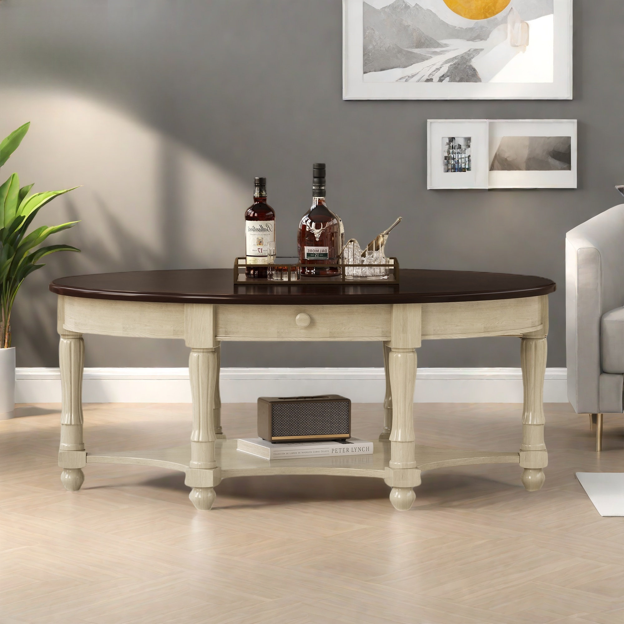 Alcott Hill® Vintage Oval Coffee Table With 1 Drawer, Storage Shelf And ...