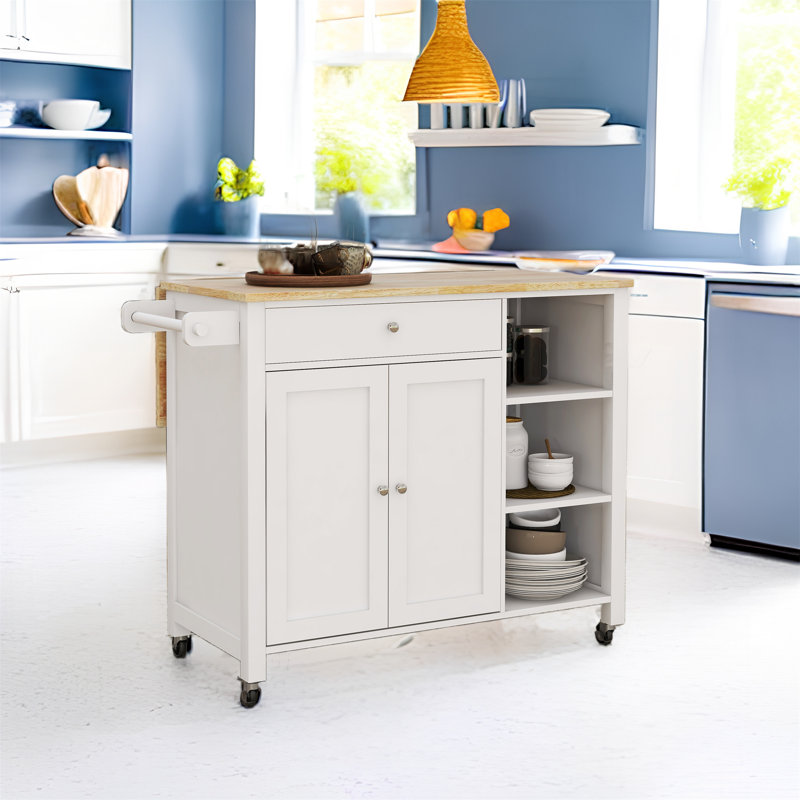 Winston Porter Onome Kitchen Island with Solid Wood Top | Wayfair