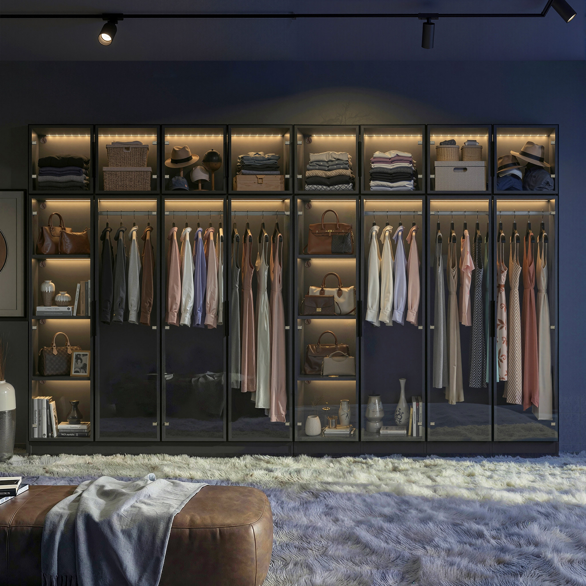 Latitude Run® 2-Piece Modern Wardrobe Closet With Tempered Glass Doors ...