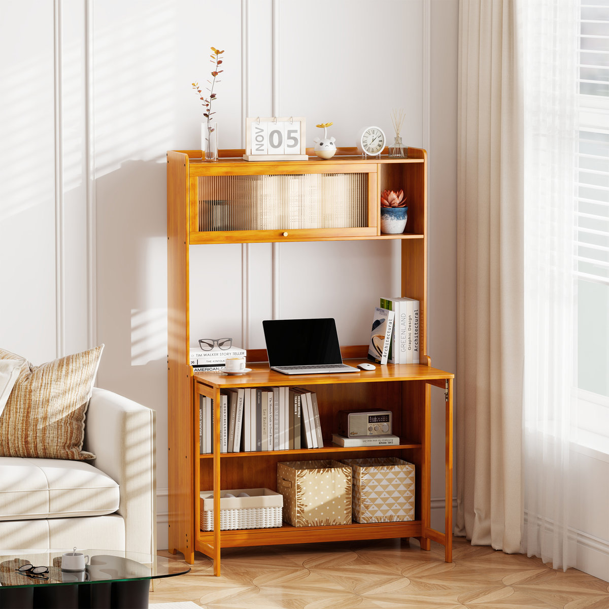 Winston Porter Rasheena Writing Desk with Hutch Bookshelves for Home ...