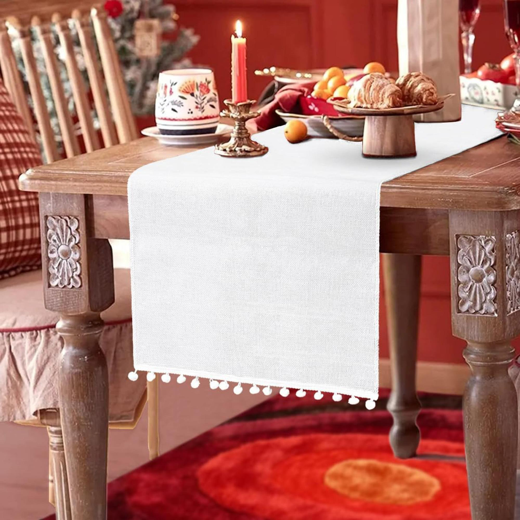 The Holiday Aisle® White Christmas Table Runner, Large Burlap Rustic ...