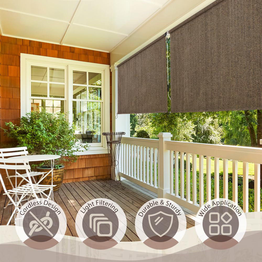 ARMIJU Outdoor Sunshade Roller Shades 8x6 Cordless Privacy Screen 90% UV Protection Mocha | Wayfair