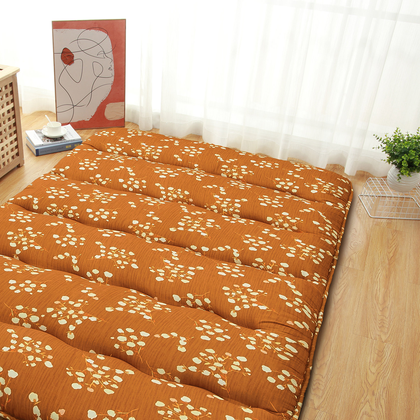 Alwyn Home Floral Japanese Futon Mattress Tatami Mat Brownish Red Floor ...