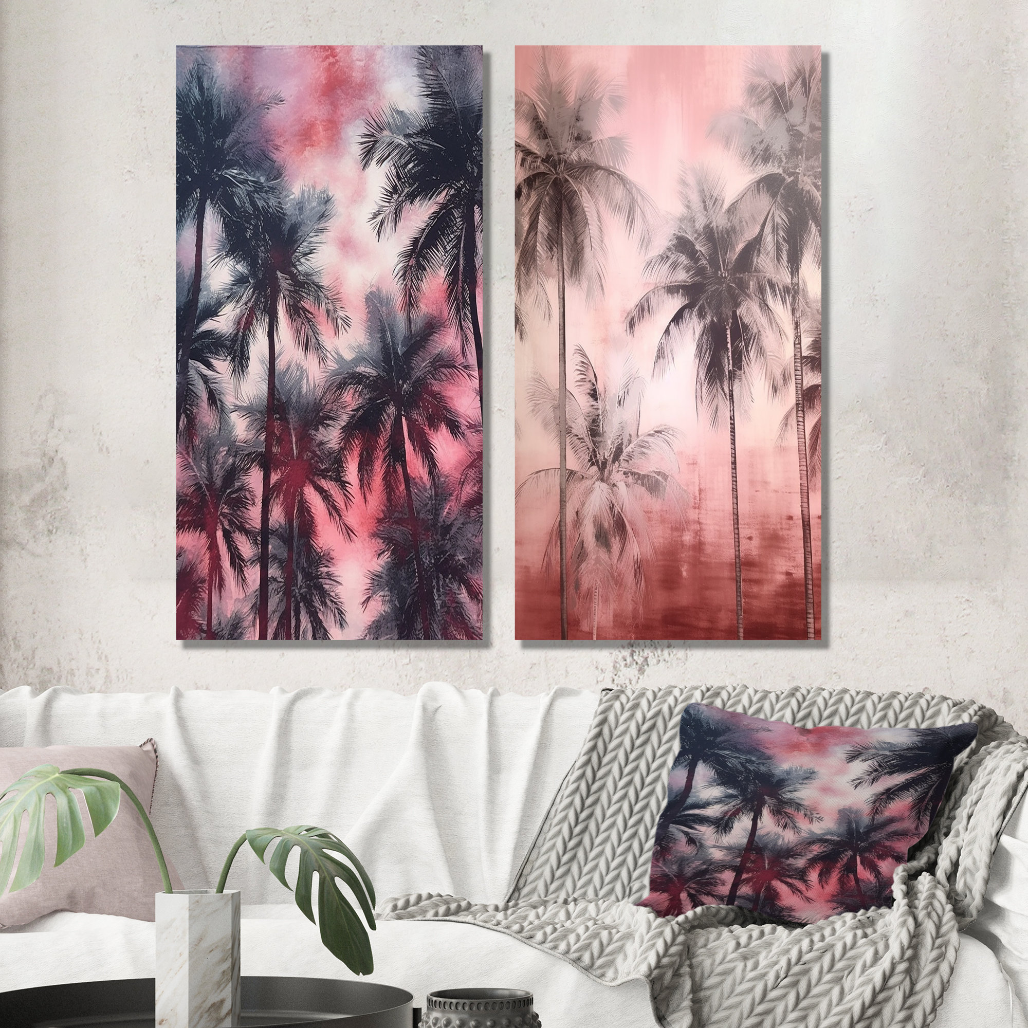 Bay Isle Home™ Vintage Pink Palm Trees Shadows - Palms & Palm Trees ...