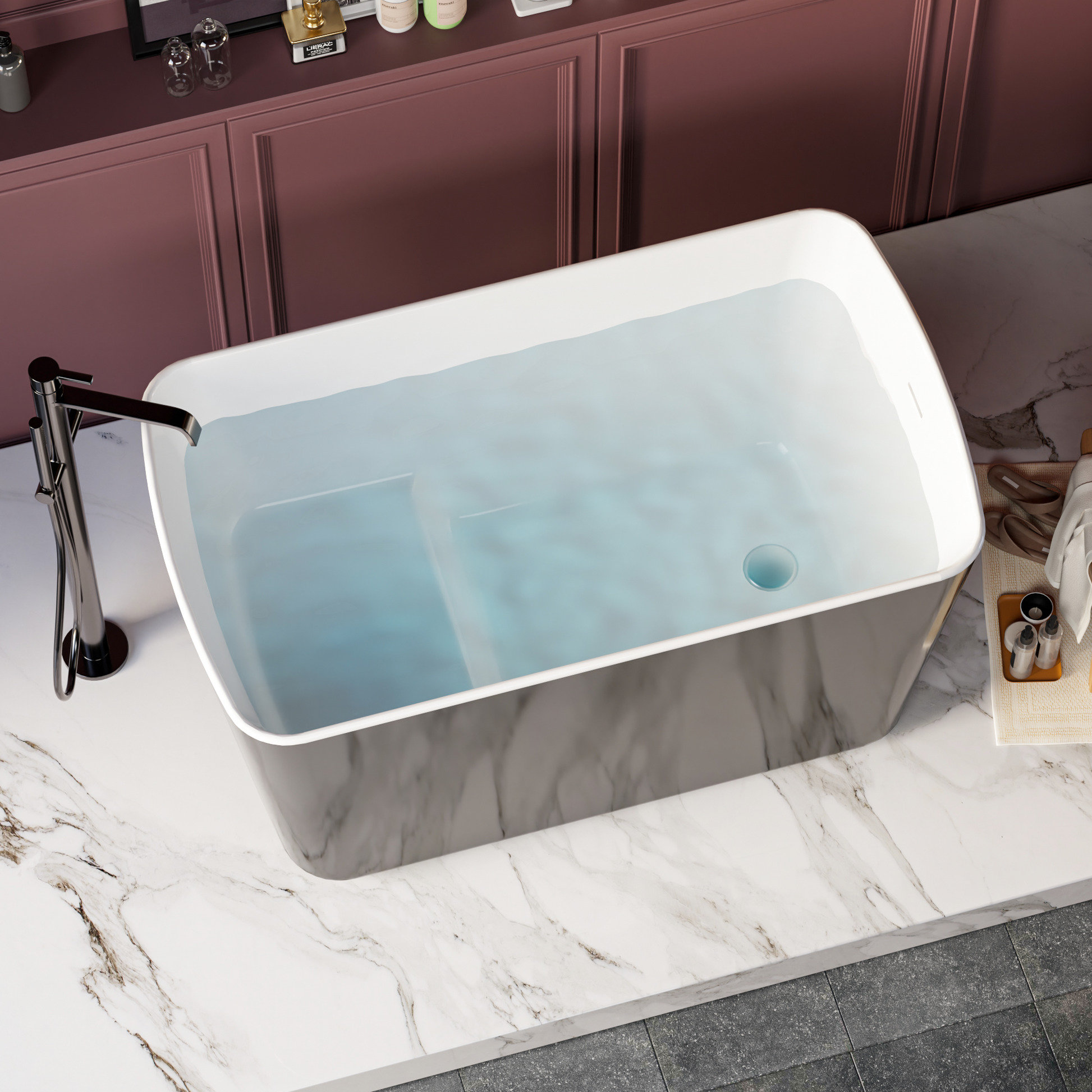 TUOXIN Freestanding Acrylic Tub, 49" X 28", Square Japanese Soaking ...
