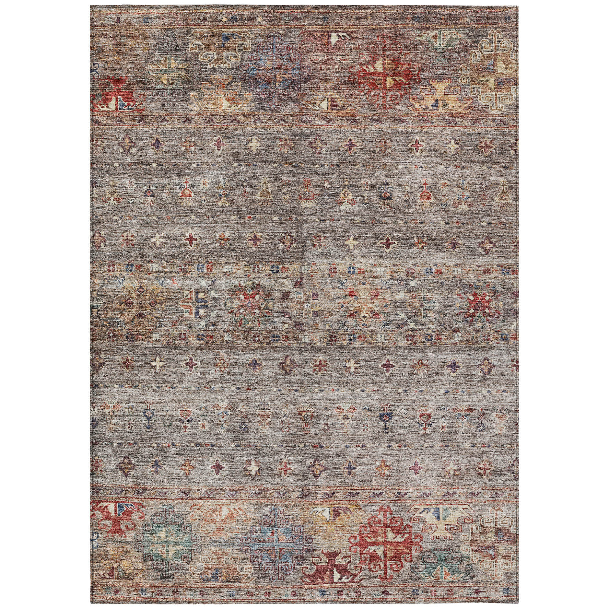 HomeRoots 8' X 10' Gray Tan And Terra Cotta Floral Washable Indoor ...