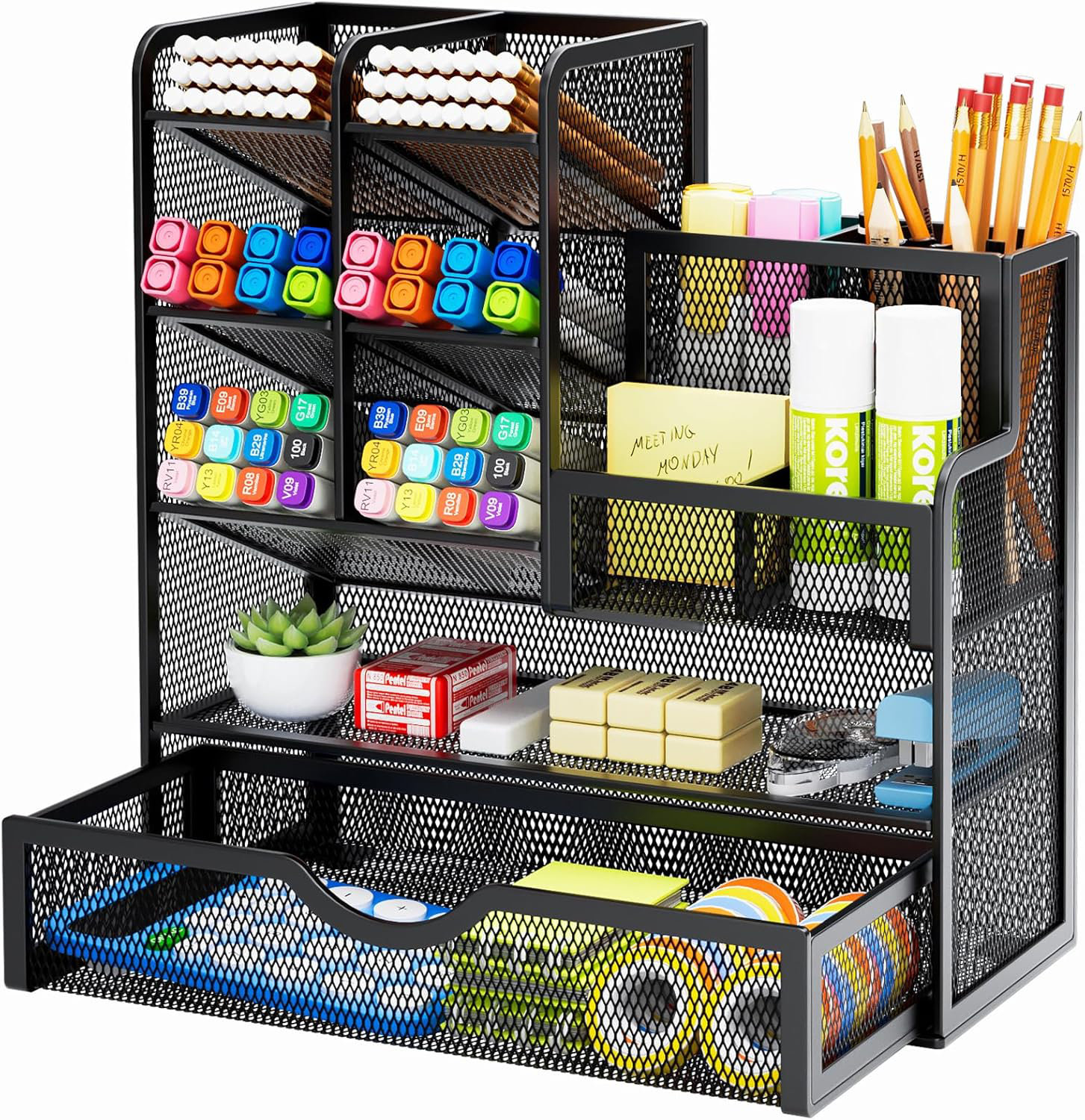 Inbox Zero Mesh Pen Holder for Desk, Multi-Functional Pencil Organizer ...