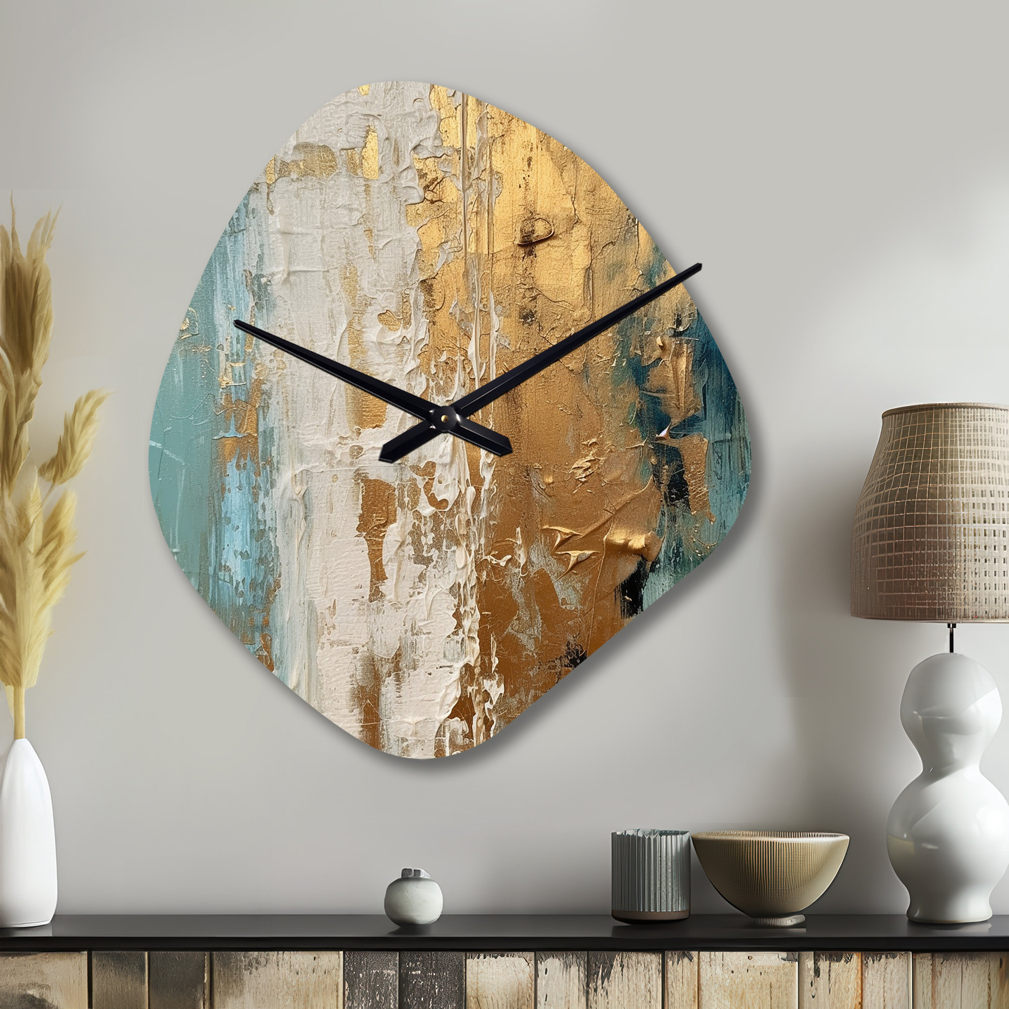Design Art Gilded Daydreams VII - Minimalism Unique Shape Metal Clock ...