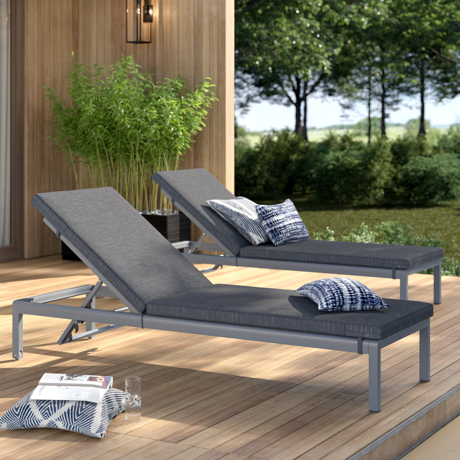 Wade Logan® Ayten 77.5" Reclining Chaise Lounge Set with Cushions ...