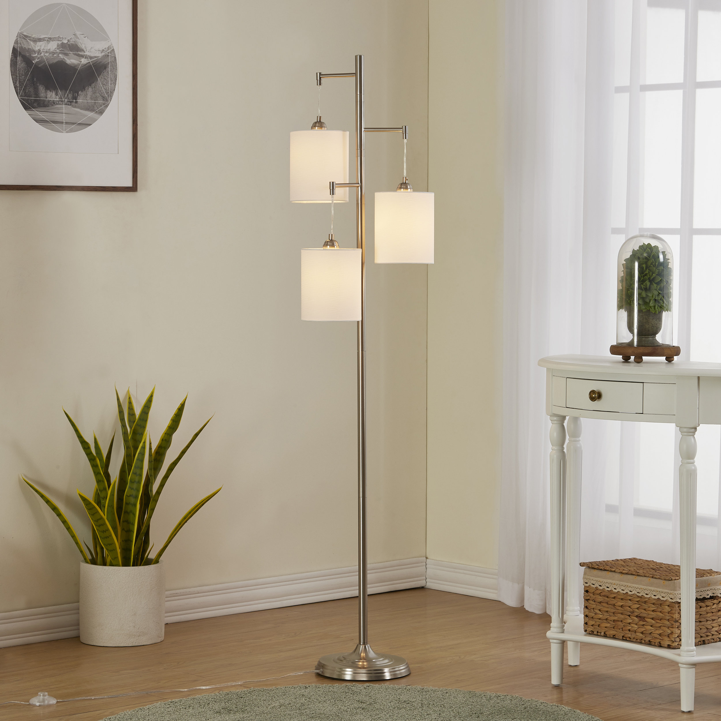 WOXXX 66" Floor Lamp with White Fabric Shade Farmhouse Standing Lamp ...