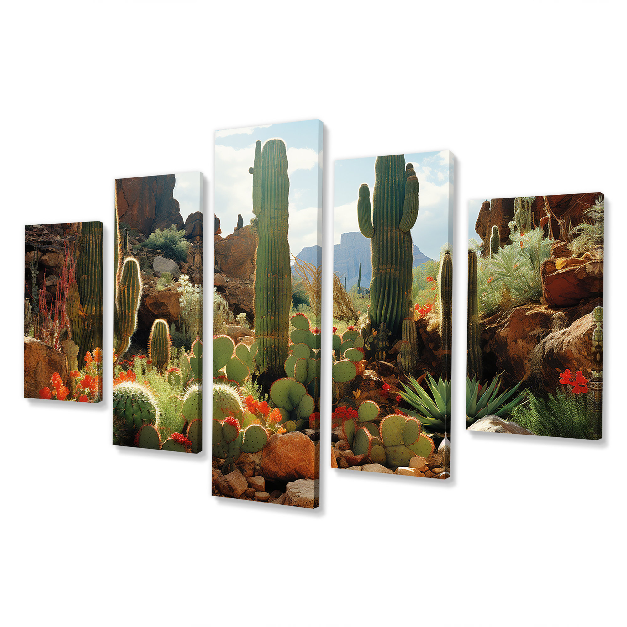 Union Rustic 'Green Cactus Bloom In Nevada - Cactus Multipanel Wall Art ...
