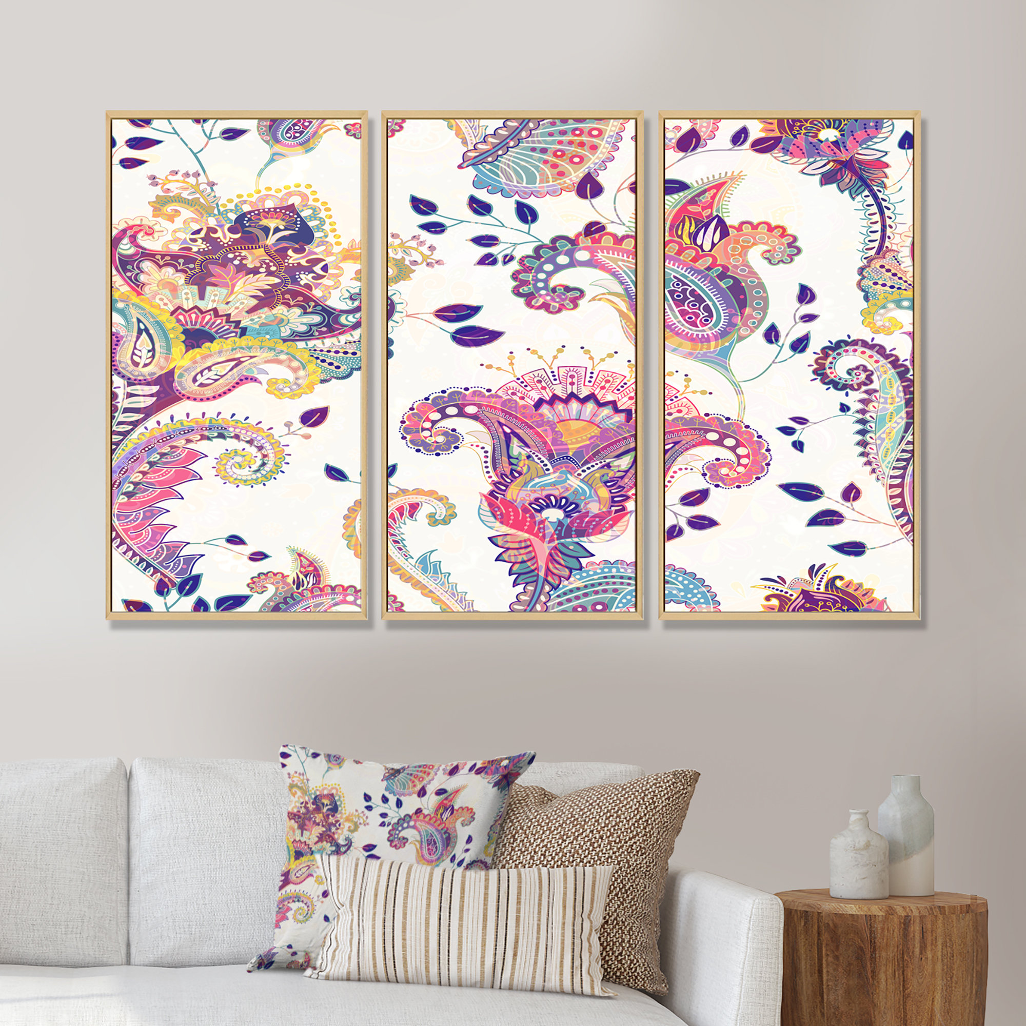 Bungalow Rose Jacobean Paisley Design - Scandinavian Framed Canvas Wall ...