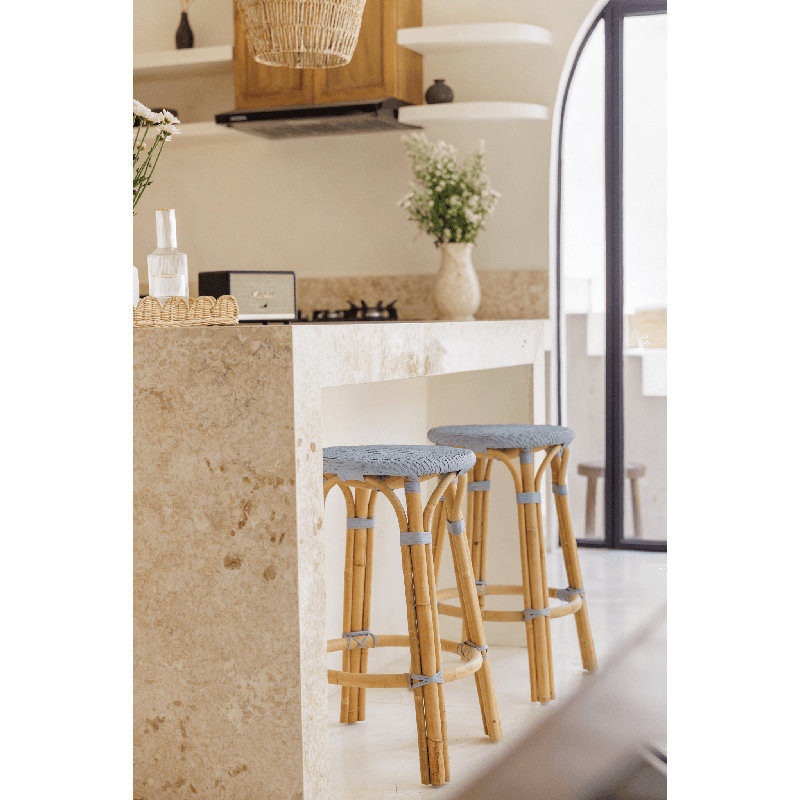 Zaara's Market Bistro Backless Rattan Counter Stool - Bay Blue | Wayfair