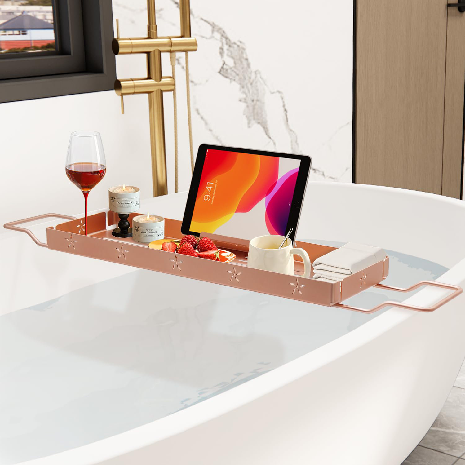 Hokku Designs Premium Aluminum Bathtub Tray - Expandable - Never Rusty ...