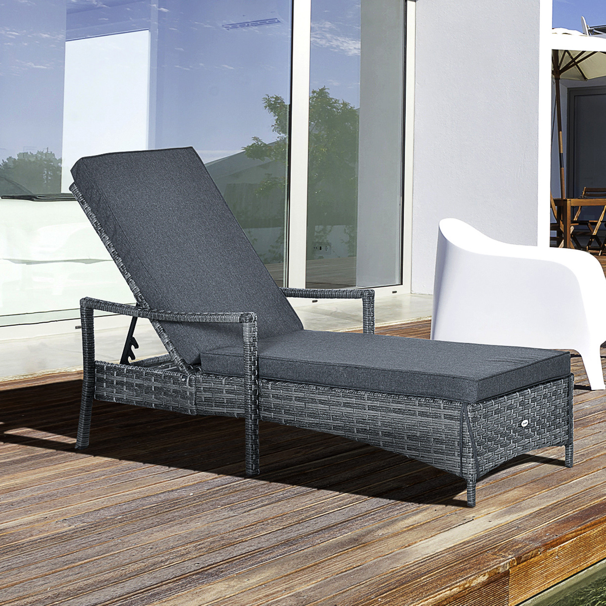 Outsunny Chaise longue inclinable longue 75,5 po avec coussins ...